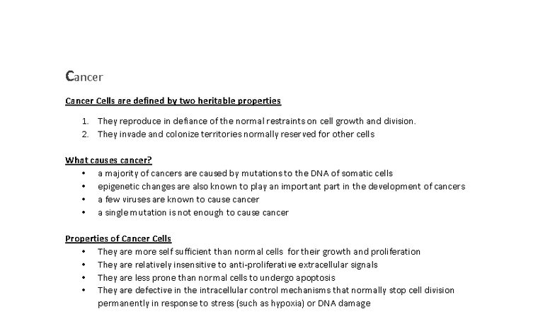 Cancer Biology: Key Properties, Causes, and Critical Genes (BIO 101 ...