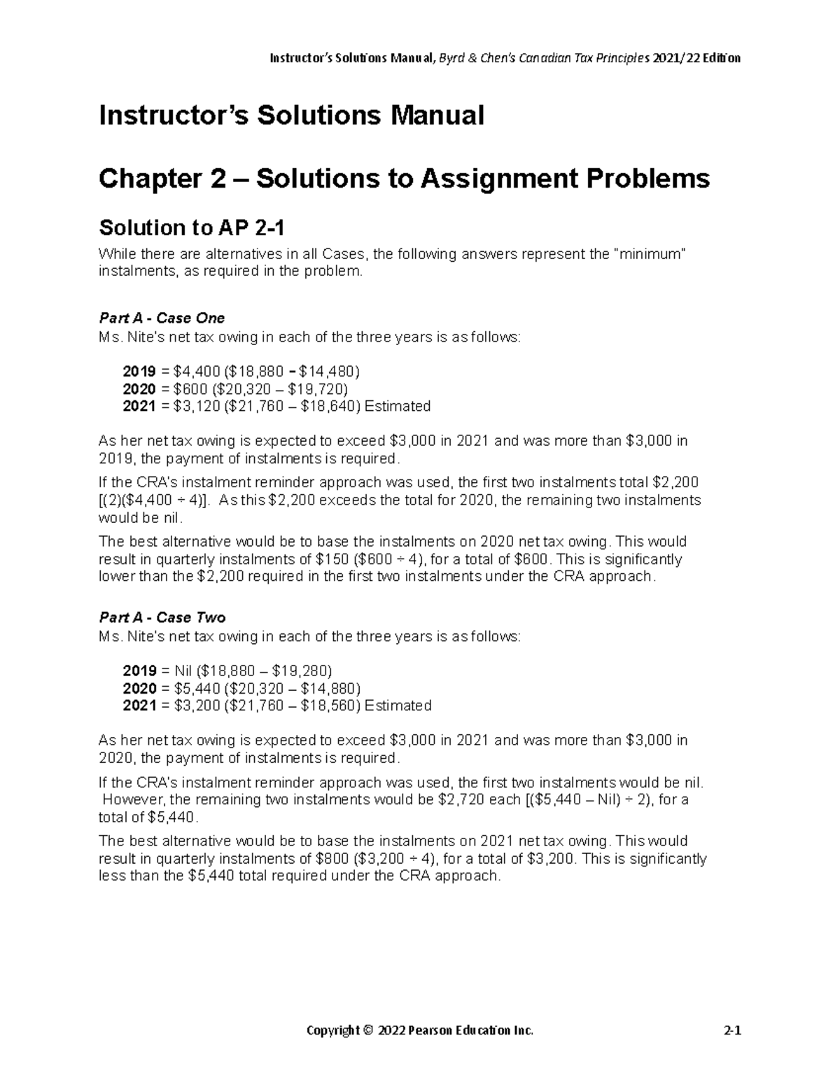 Byrd & Chen's Canadian Tax Principles Answer Key - Chap 2 Solutions ...