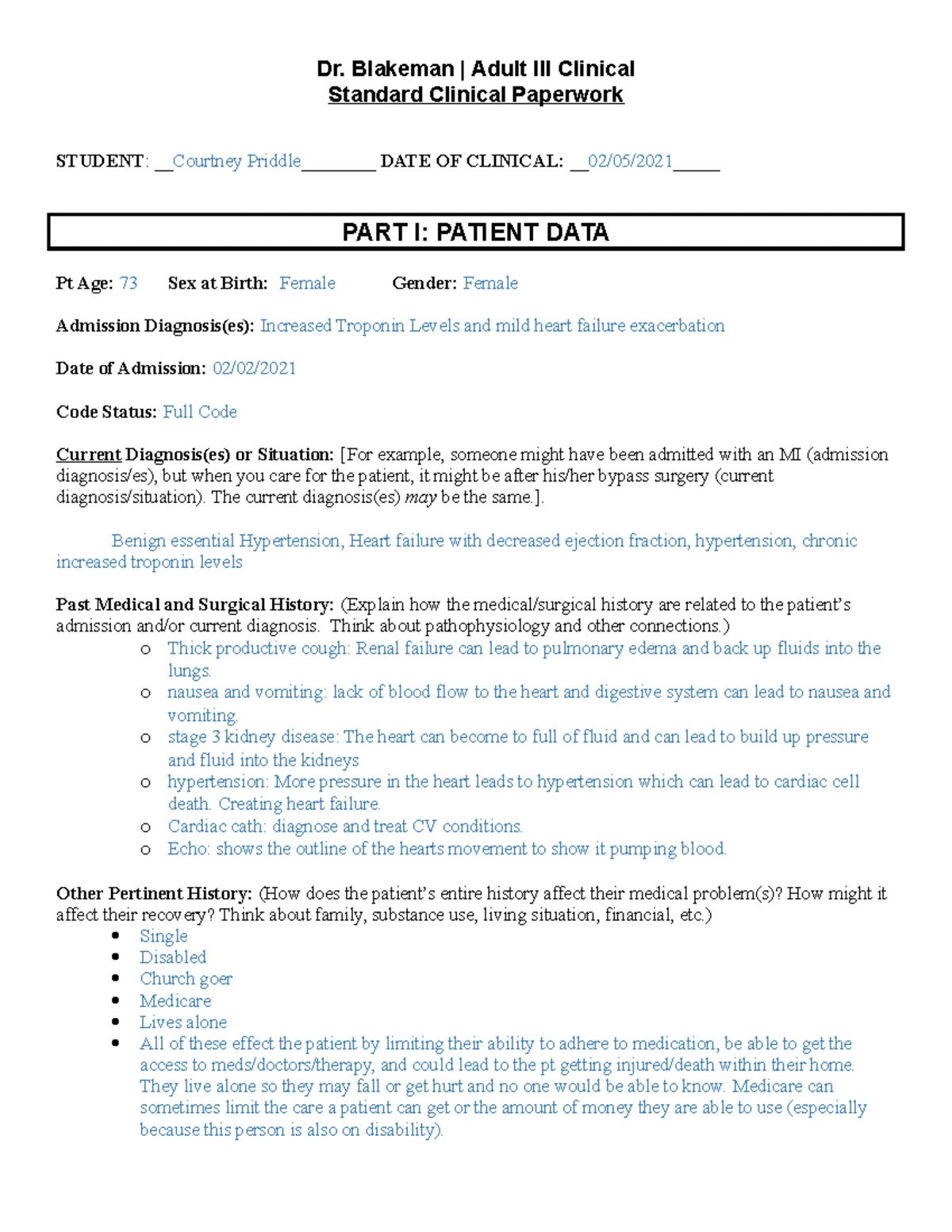 Weekly Clinical Paperwork 3 - Dr. Blakeman | Adult III Clinical ...