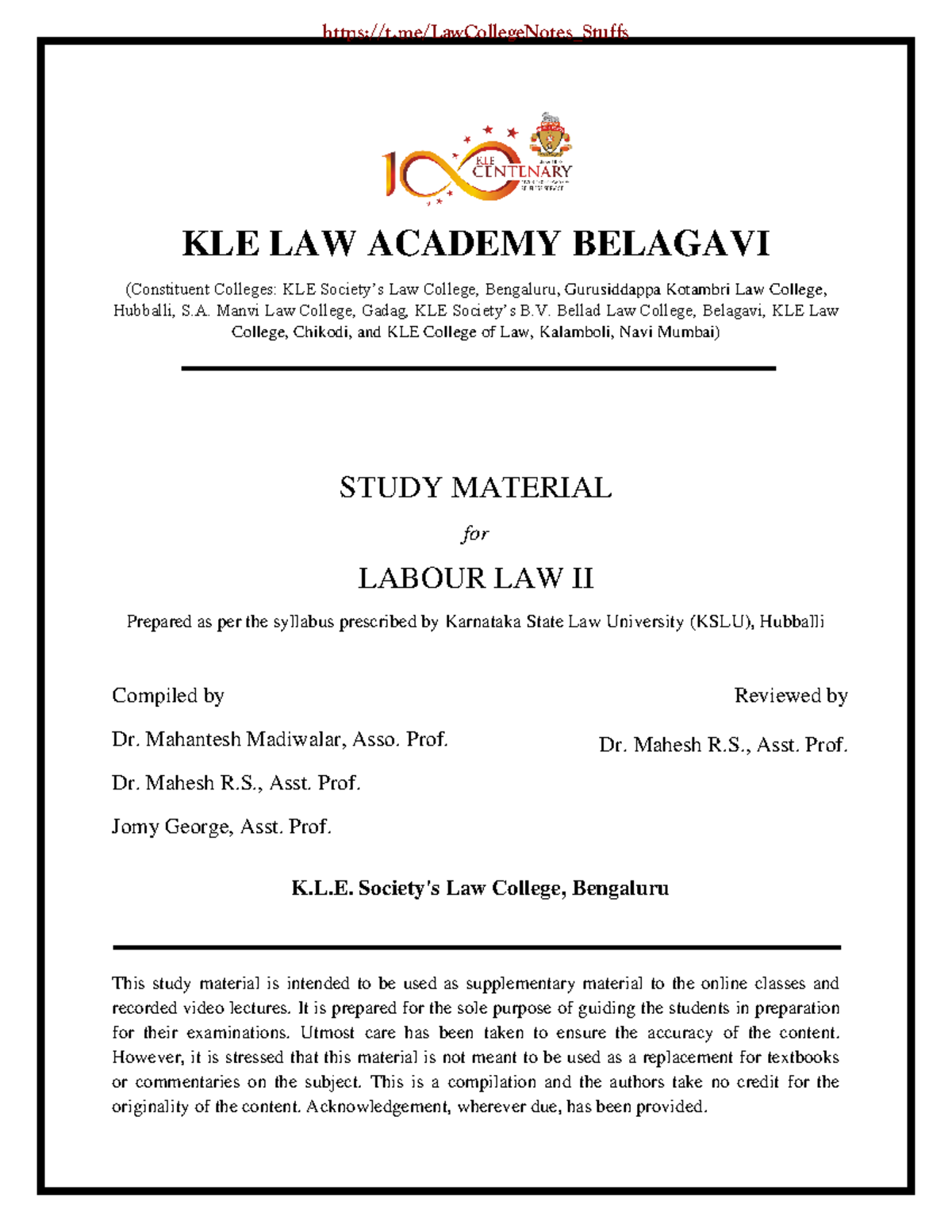 Labour Law II - KLE Law Academy Study Notes and Resources - Studocu