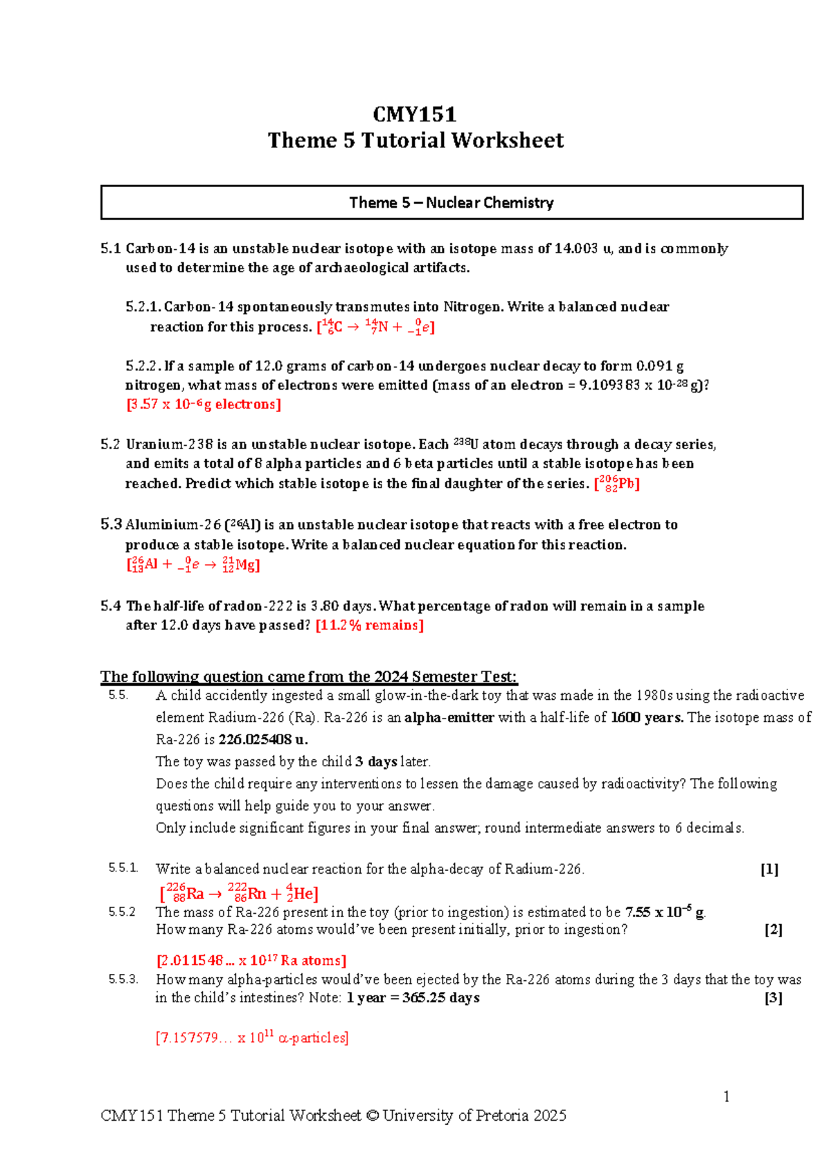 2025 Theme 5 Tutorial Worksheet - 1 CMY151 Theme 5 Tutorial Worksheet ...