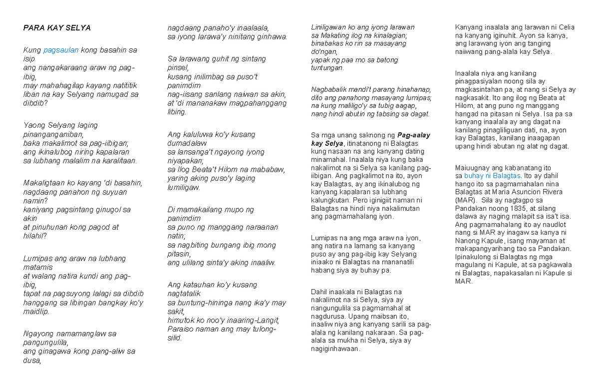 Pag-aalay kay Selya ni Francisco Baltazar: Isang Pagsusuri sa Pag-ibig ...