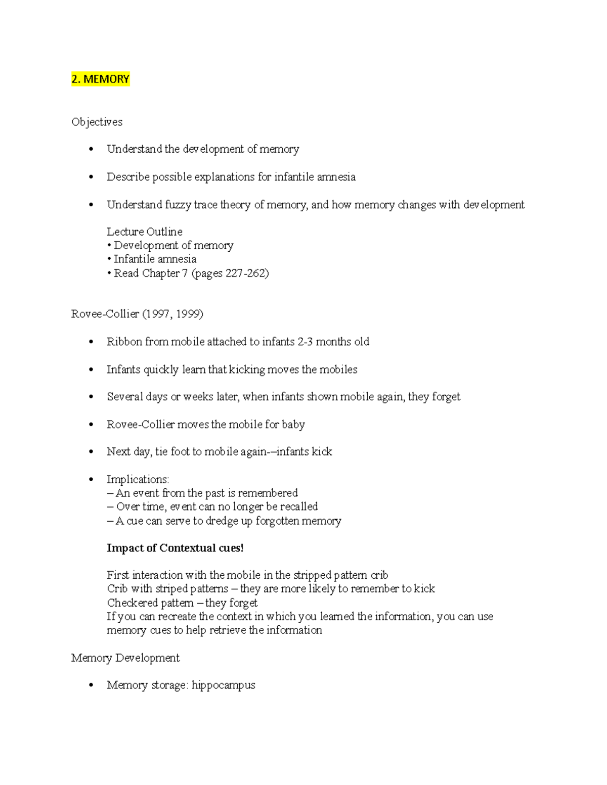 Lecture 2: Development of memory, Applied Memory and Intelligence ...