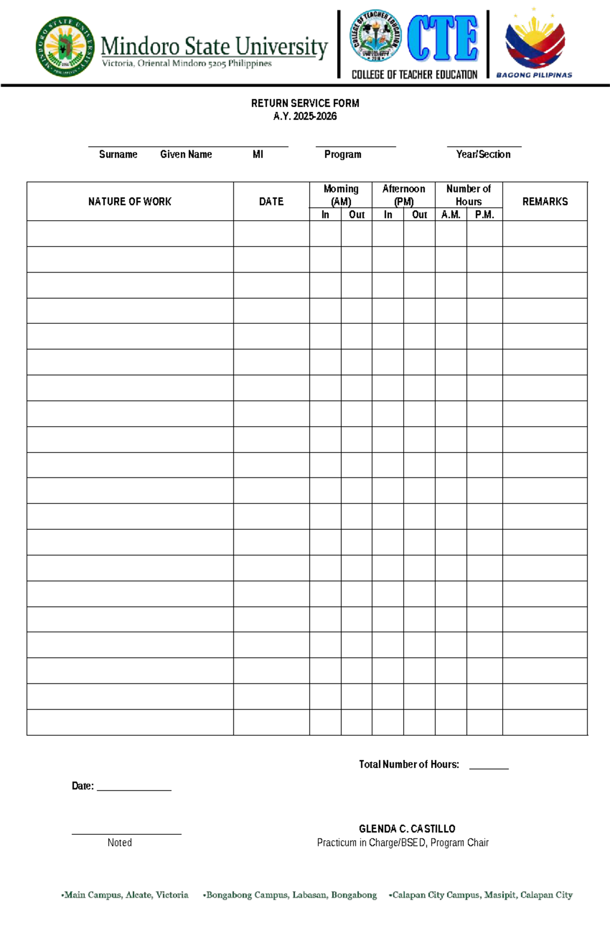Return Service FORM 2 - Secondary Education Major in English - RETURN ...