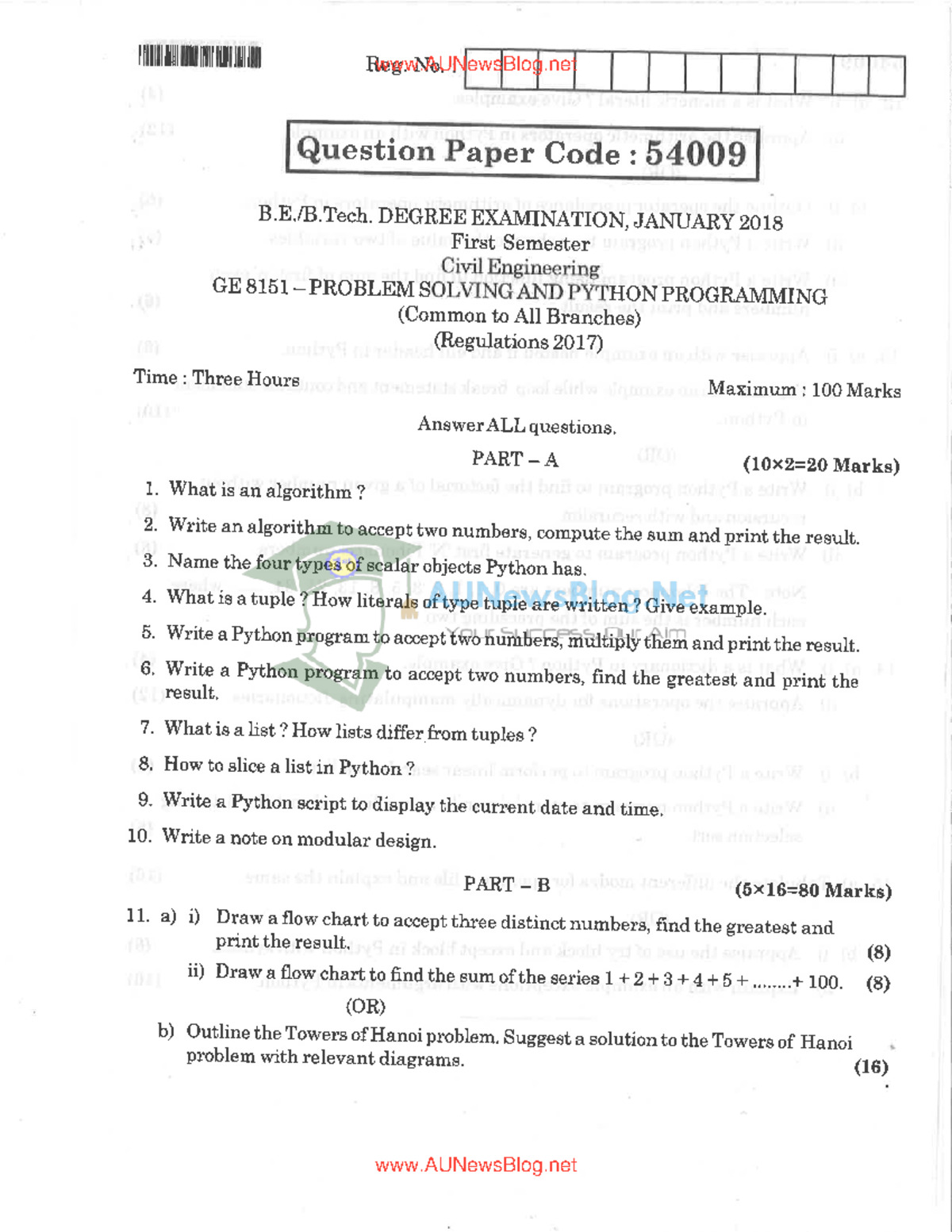 QP GE8151 JAN 2018 - Question Paper - Problem Solving and Python ...