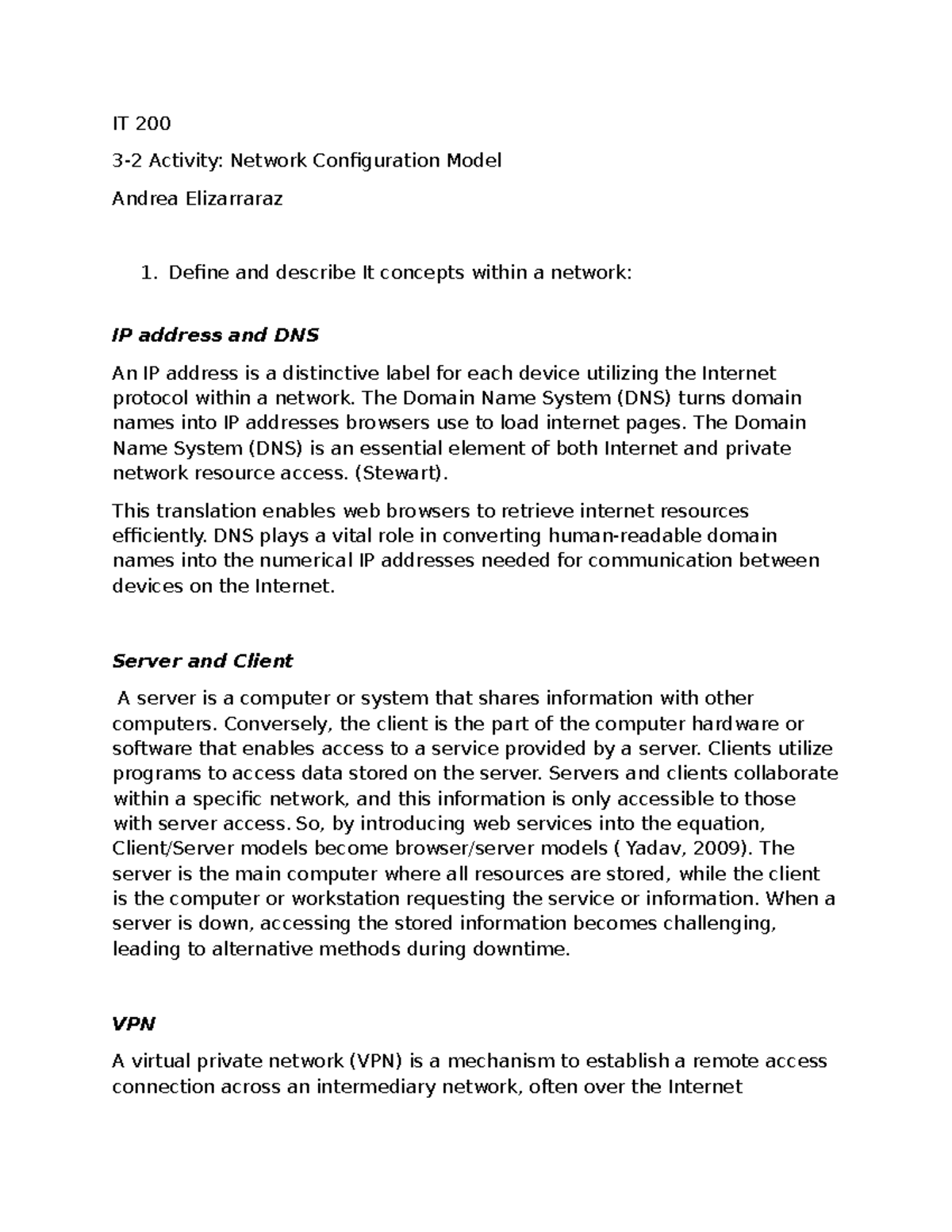 3-2 network configuration model HW - IT 200 3-2 Activity: Network ...
