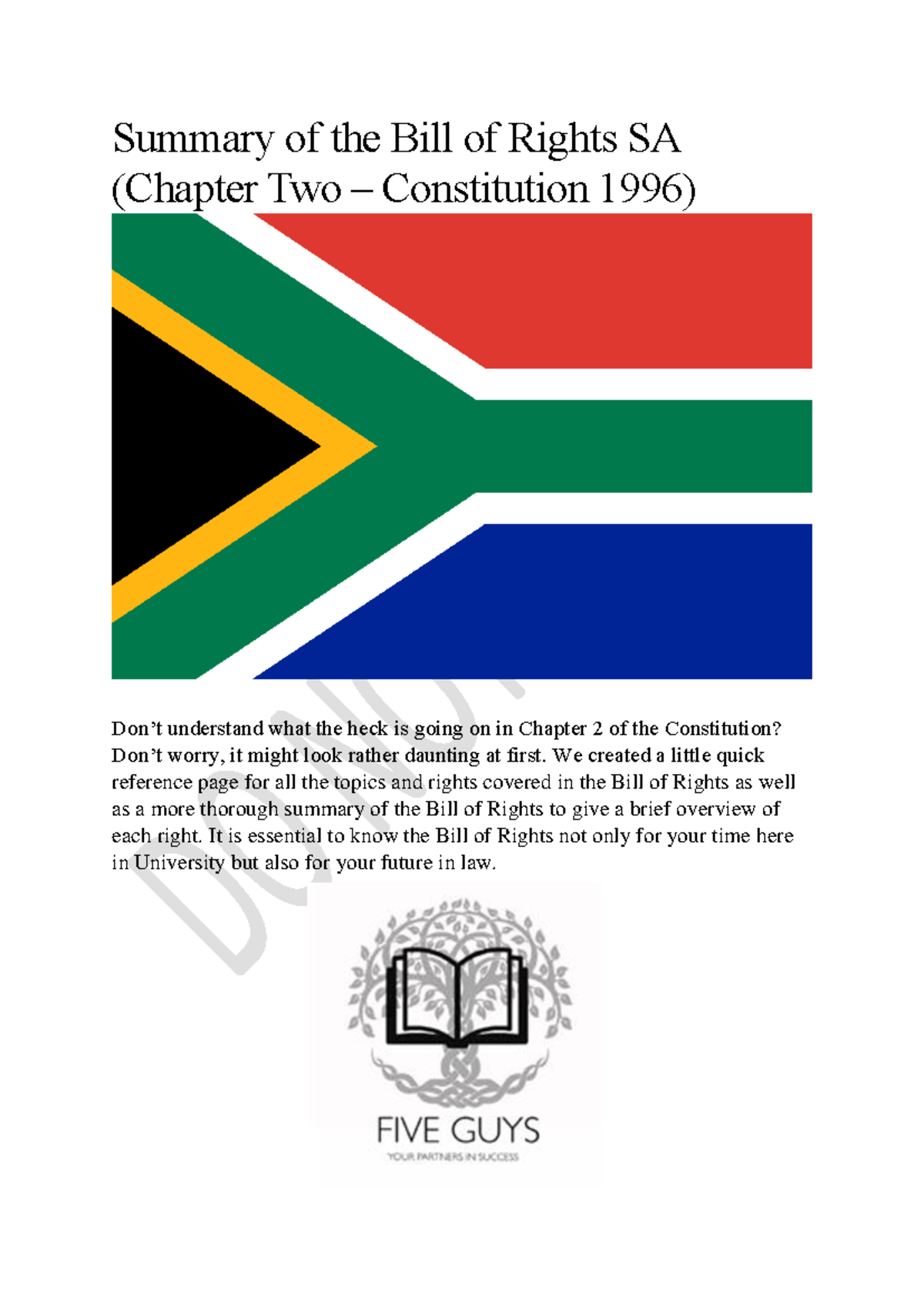 Summary of the Bill of Rights (SA) - Quick Reference Guide - Studocu