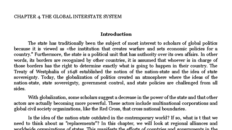 Chapter 4: The Global Interstate System and State Sovereignty - Studocu