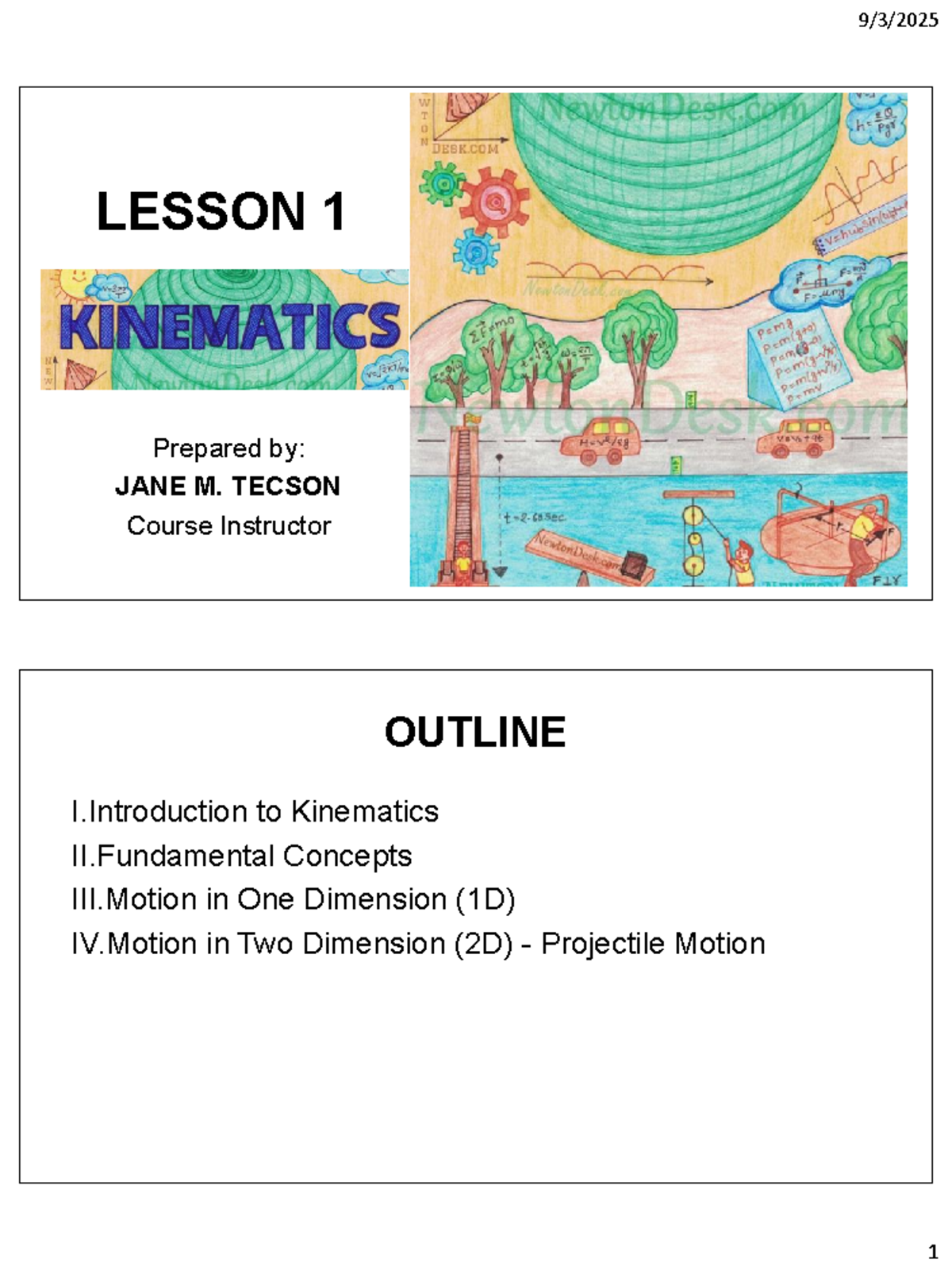 Kinematics Overview: Lesson 1 - Introduction to Motion Concepts - Studocu