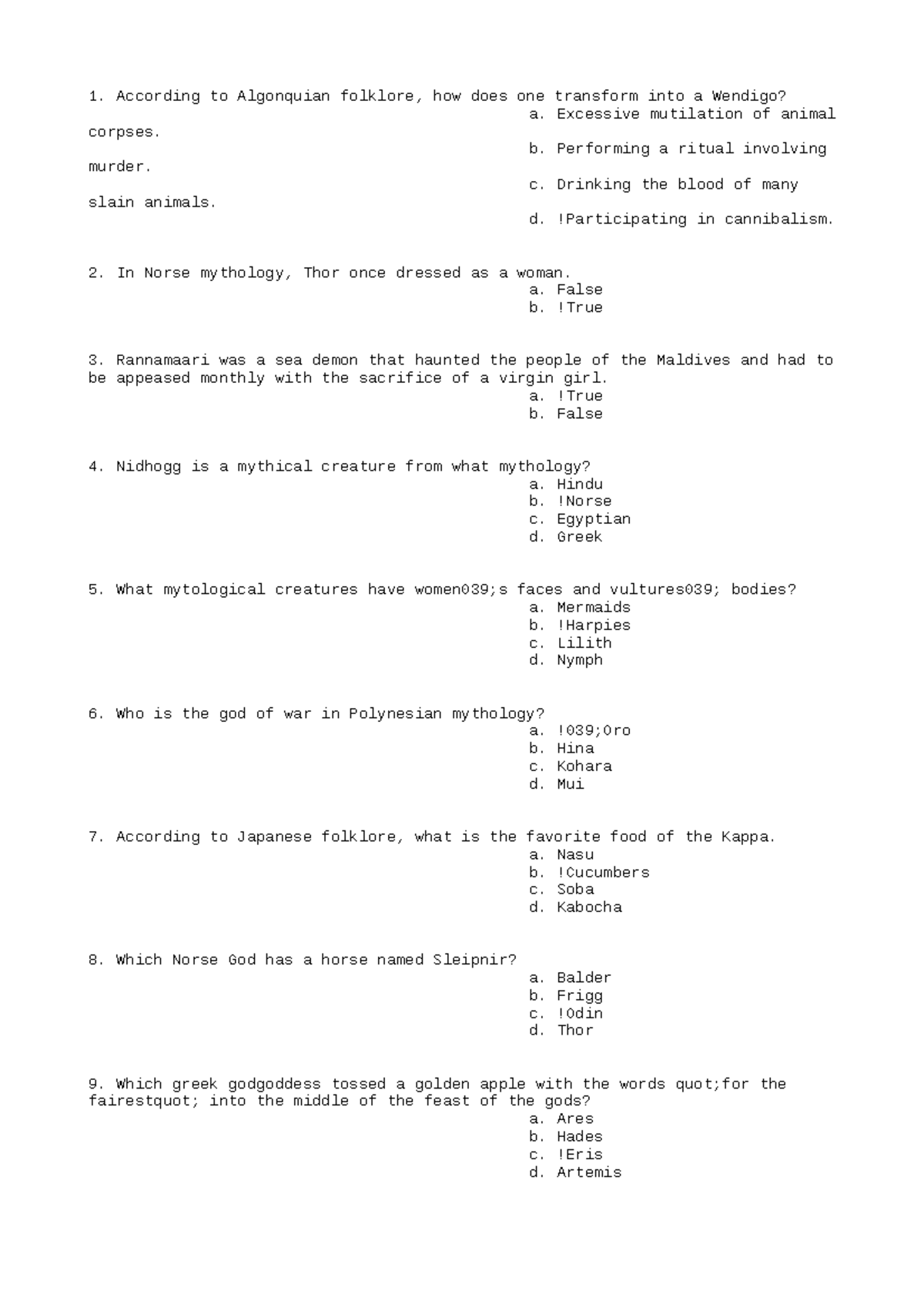 ENGL275 Final Exam Exercise 8 - Mythology Quiz Answers - Studocu