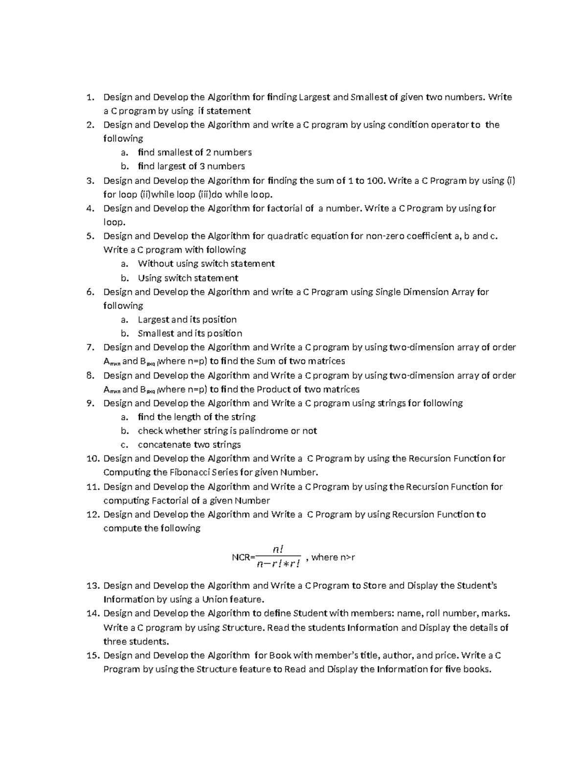 C Programming Algorithms and Programs: Comprehensive Guide - Studocu