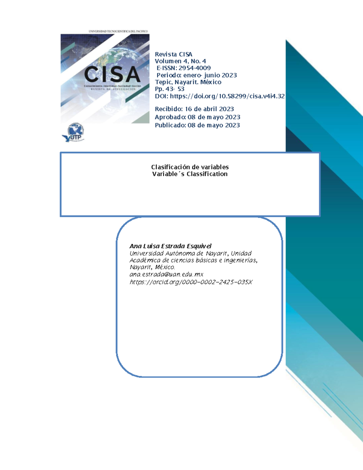 Clasificación de Variables en Investigación: Revista CISA Vol. 4, No. 4 ...