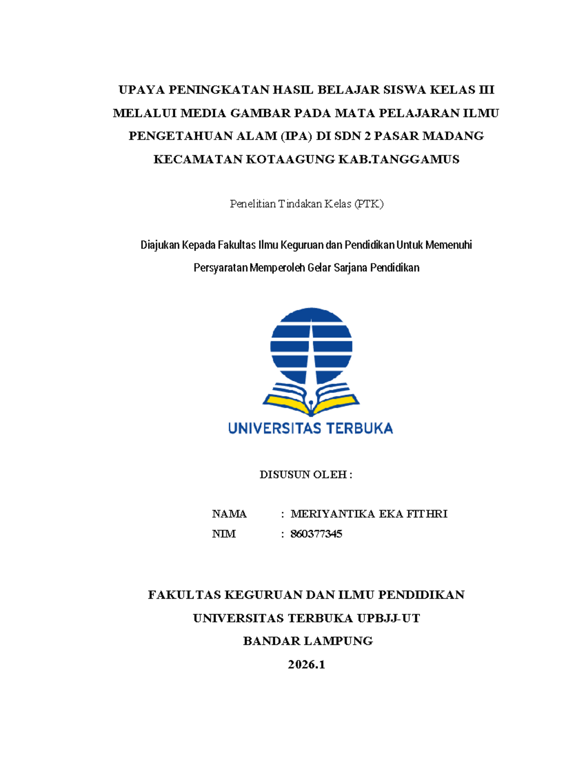 UPAYA PENINGKATAN HASIL BELAJAR SISWA KELAS MELALUI MEDIA GAMBAR PADA ...