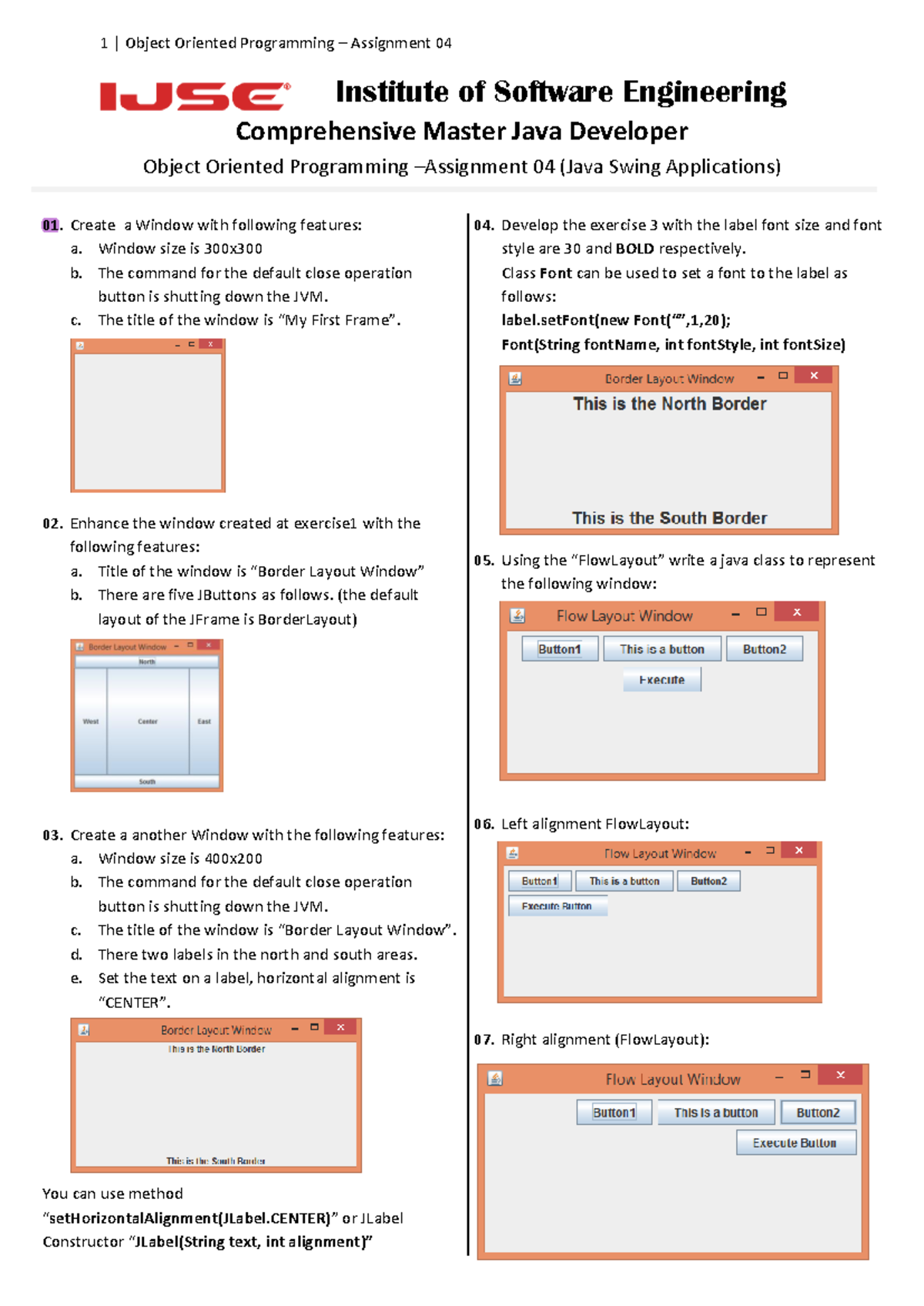 Object Oriented Programming - Assign 04: Java Swing Features & UI - Studocu