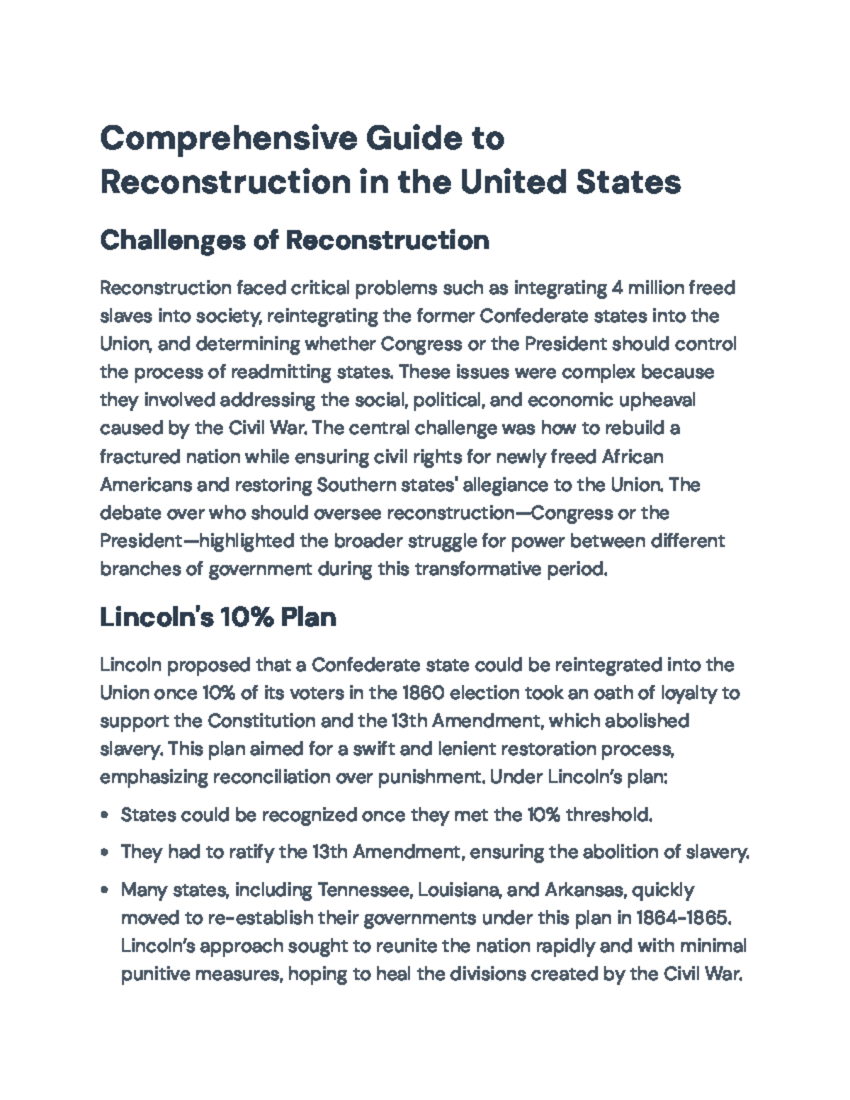 Reconstruction in the U.S.: Challenges, Plans, and Impacts (HIST 201 ...