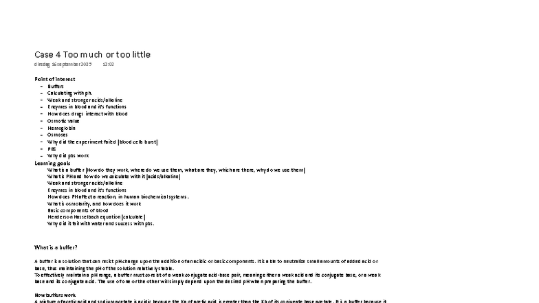 Case Study 4: Buffers, pH, and Enzymes in Blood Functions - Studeersnel
