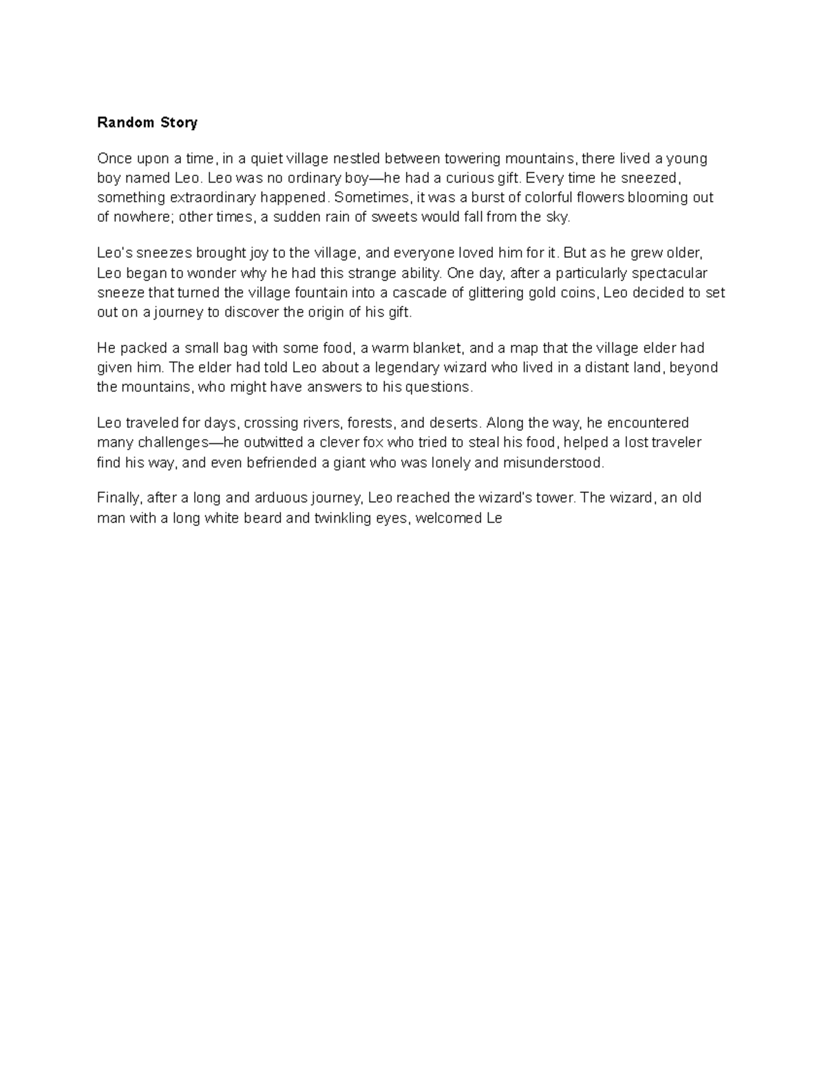 Random Story - Random Story Once upon a time, in a quiet village ...