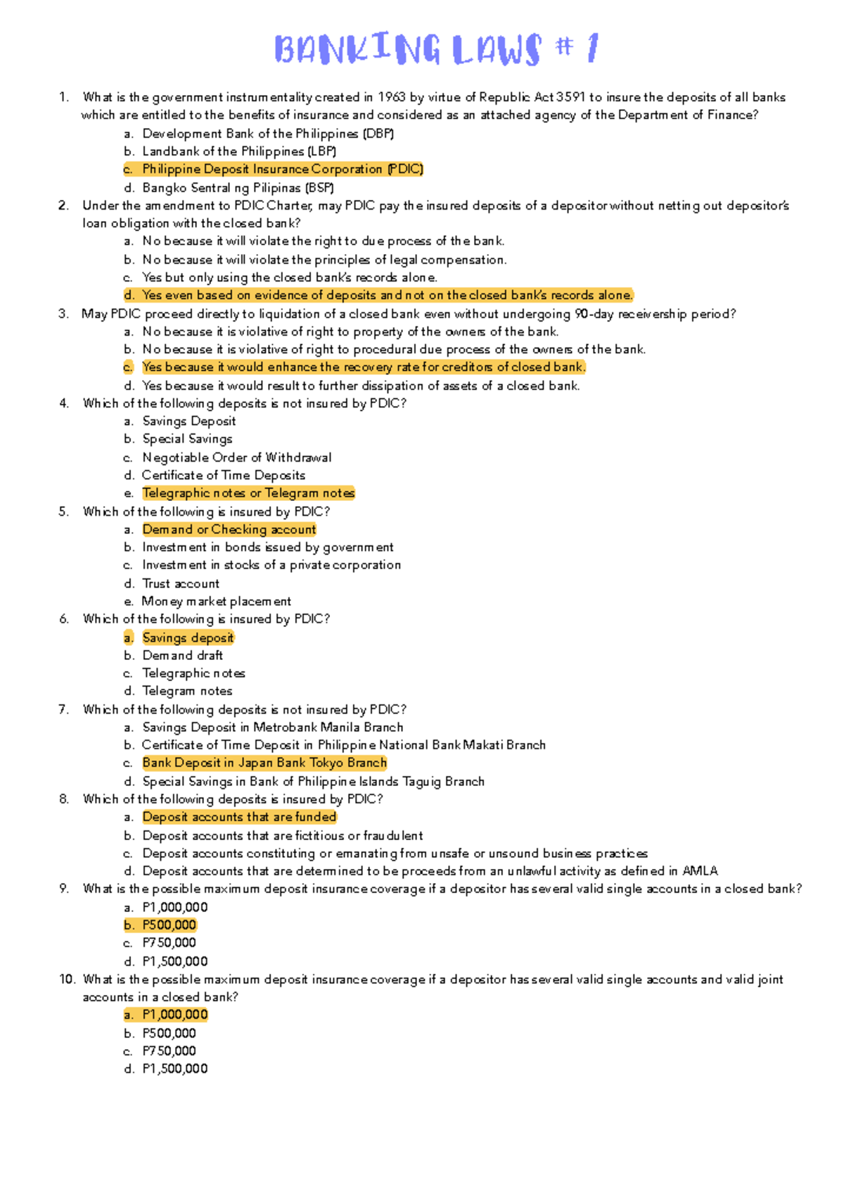 Banking Laws 1: Key Concepts and Regulations Overview - Studocu