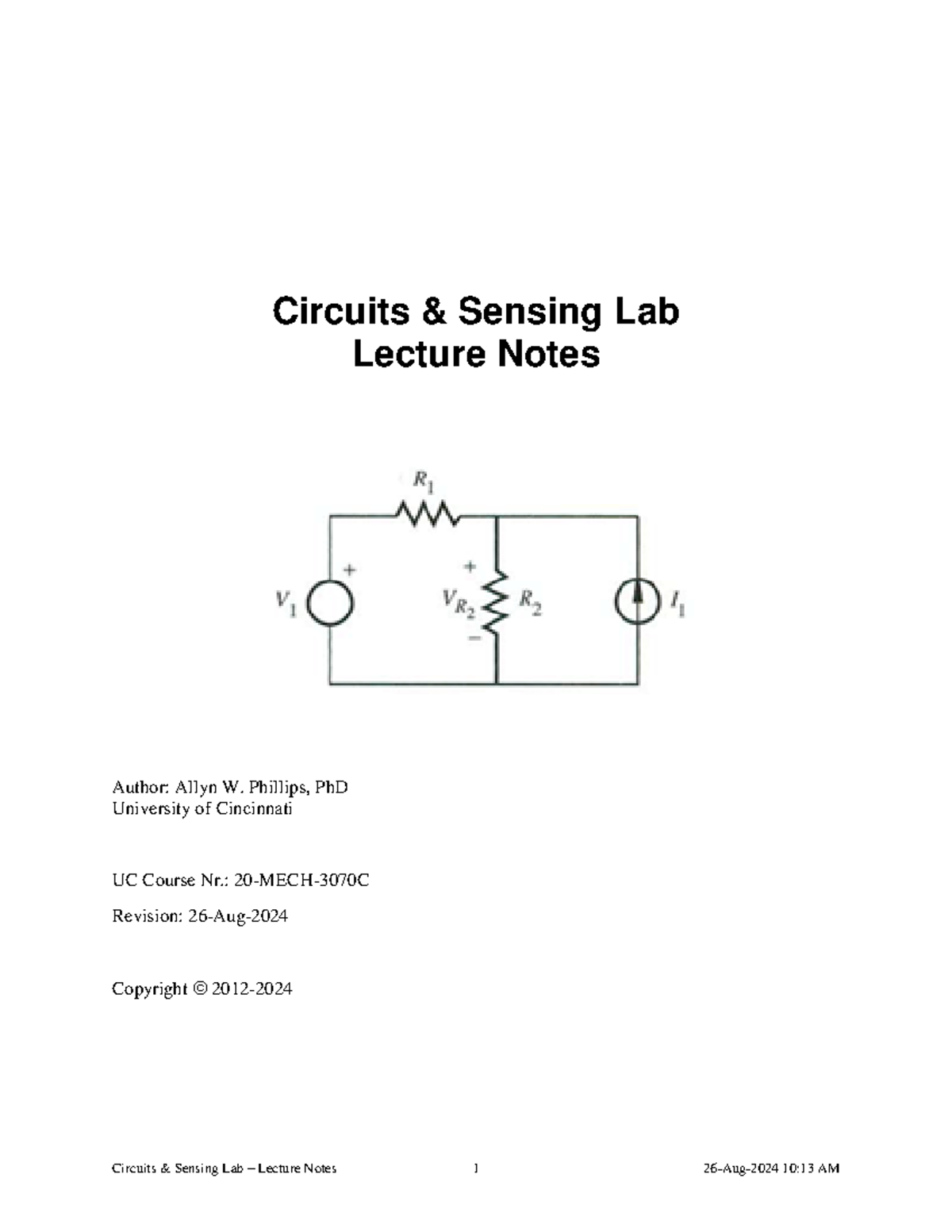 Circuits & Sensing Lab Lecture Notes - MECH-3070C (2024FS) - Studocu