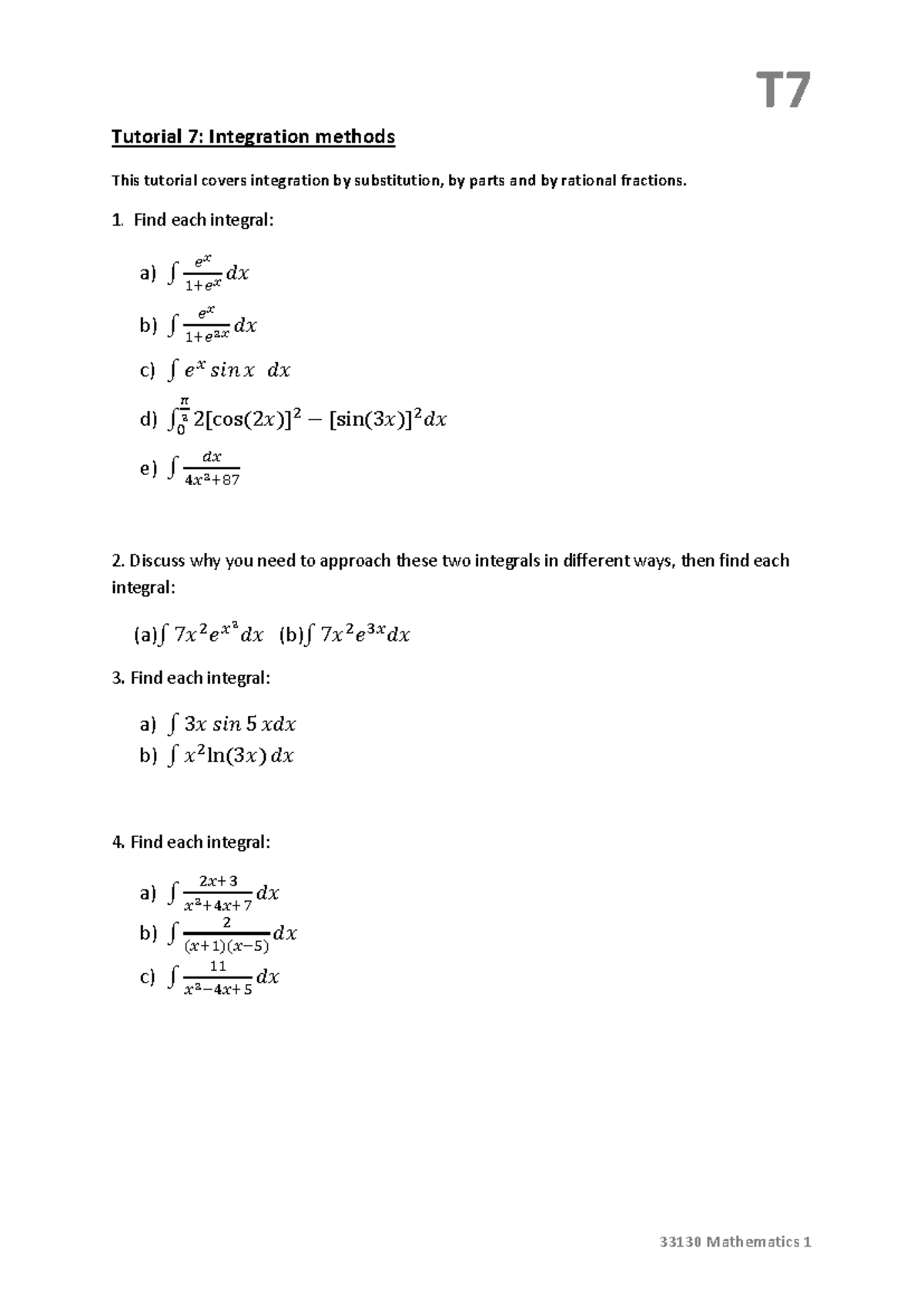 33130 T7 Tutorial: Integration Methods & Techniques - Studocu