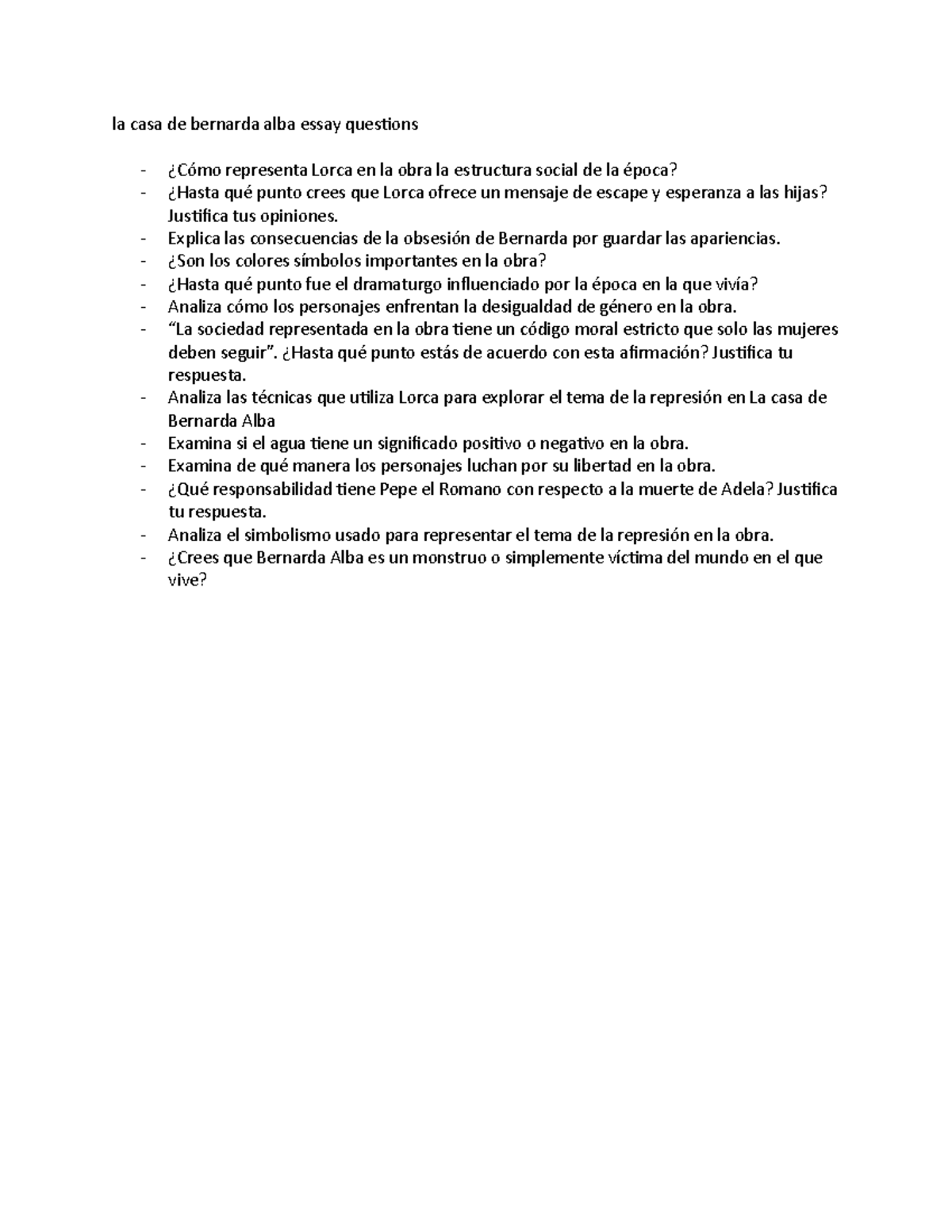 La casa de bernarda alba essay questions - la casa de bernarda alba ...