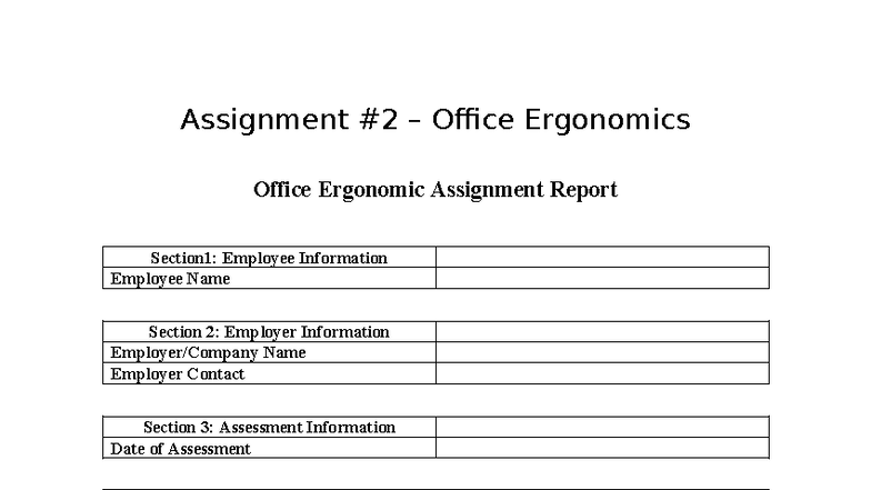 Assignment 2 - Office Ergonomics Report Template - Assignment #2 ...