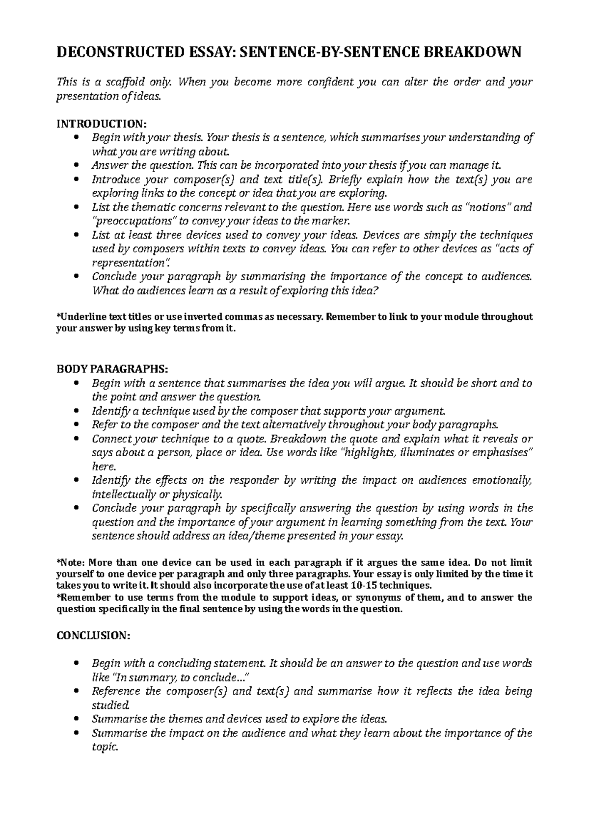 Deconstructed Essay Guide: Senior School Analysis Framework - Studocu