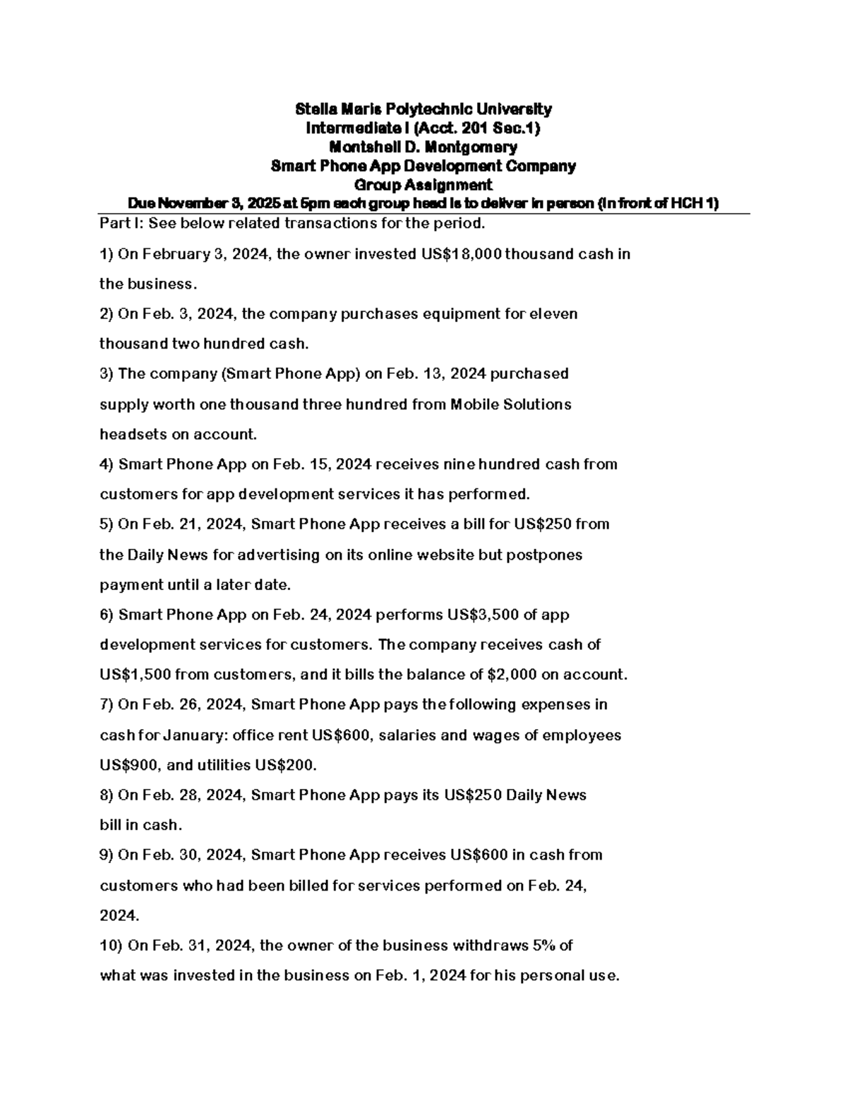 Acct. 201 Sec. 1 Group Assignment: Smart Phone App Development ...