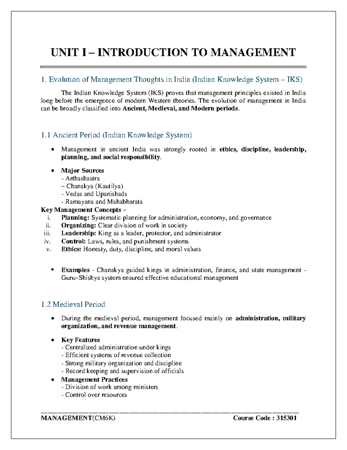 Unit I – Introduction to Management (CM6K) - Studocu