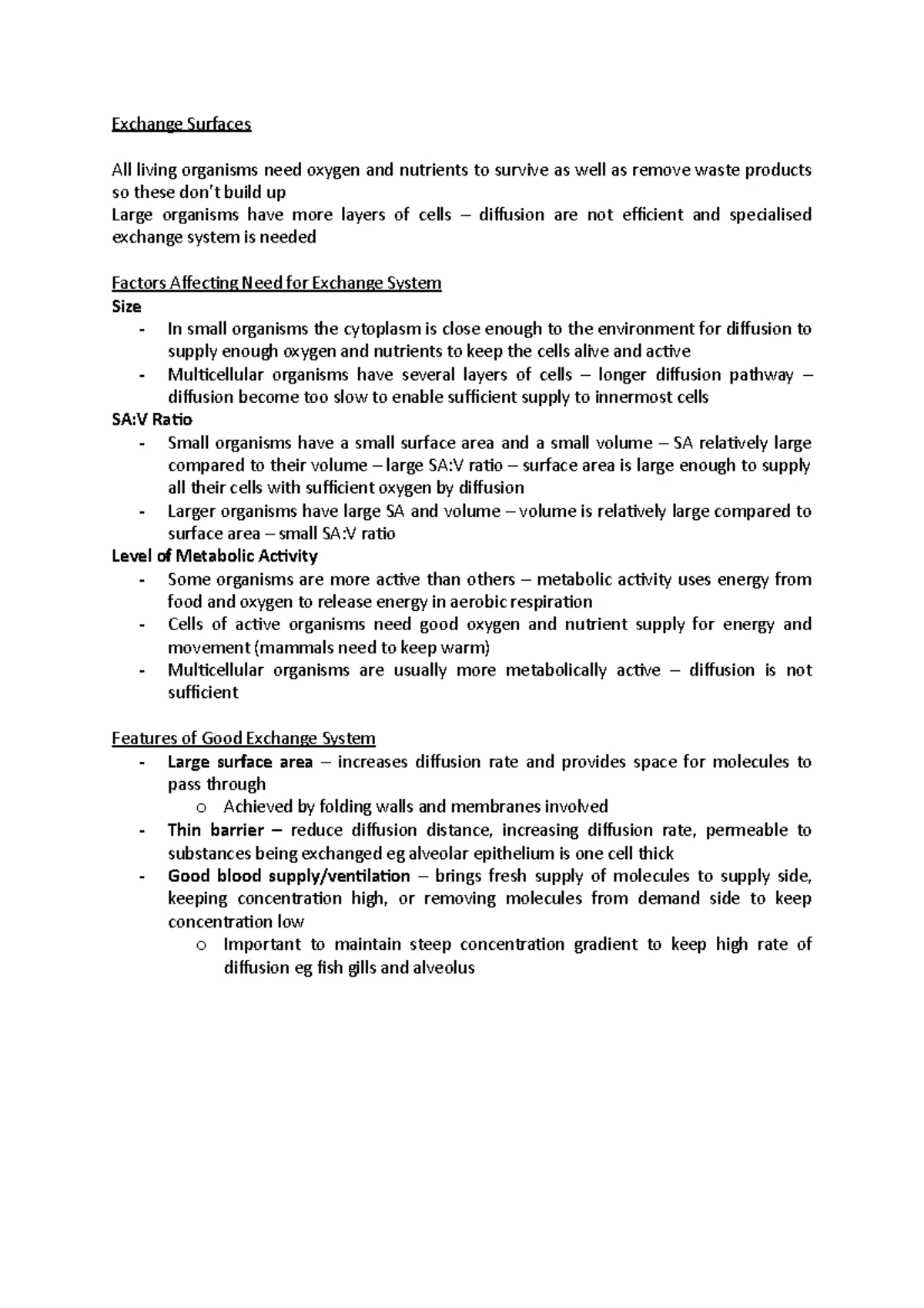 Biology 101: Exchange Surfaces and Breathing Mechanisms Explained - Studocu