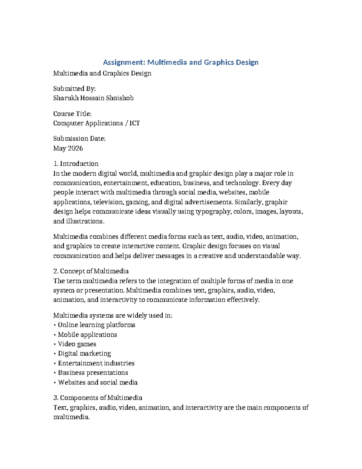 Multimedia & Graphics Design Assignment - Computer Applications ICT ...