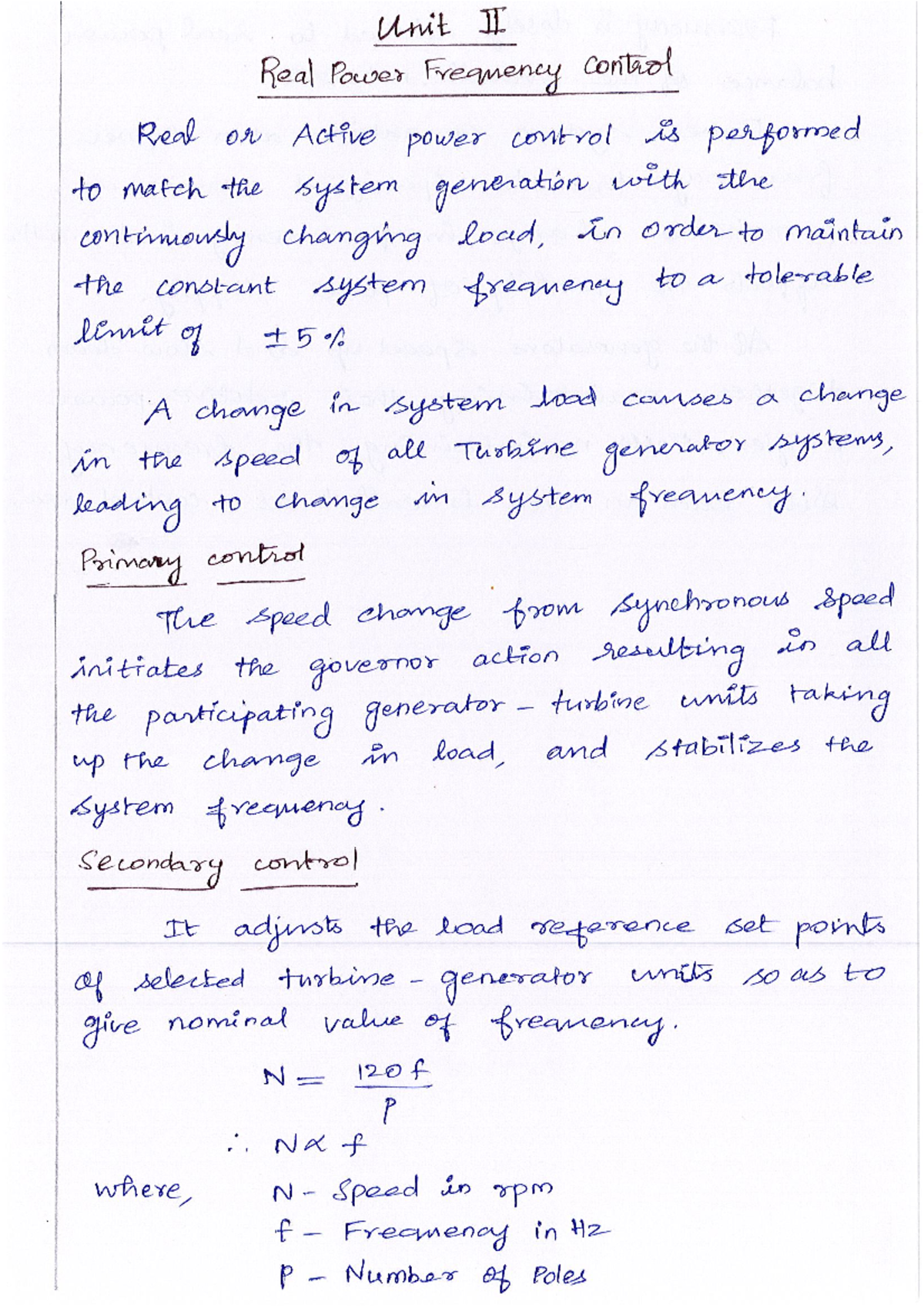 PSOC 2: Real Power Frequency Control and Load Management Notes - Studocu