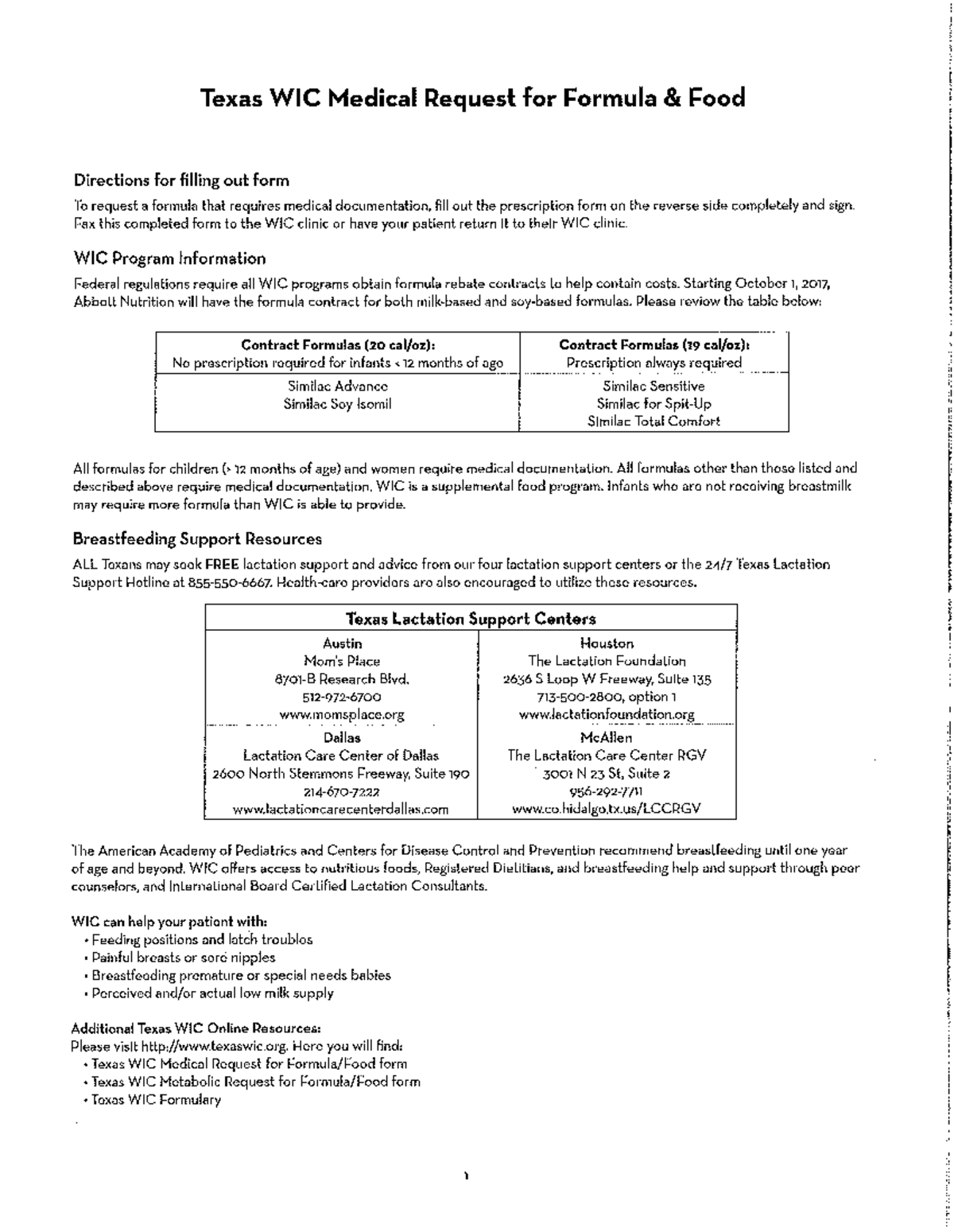 Texas WIC Medical Request for Formula & Food Prescription Guide - Studocu