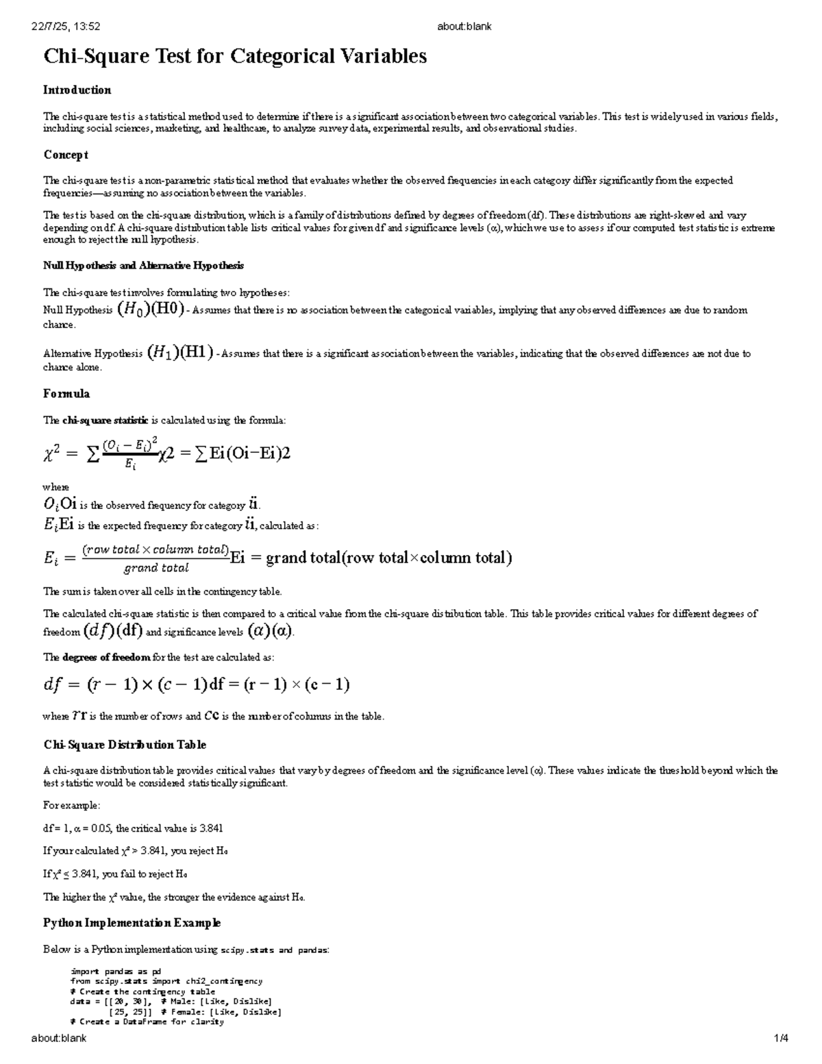 Statistical Test for Categorical Variables: Chi-Square Analysis - Studocu