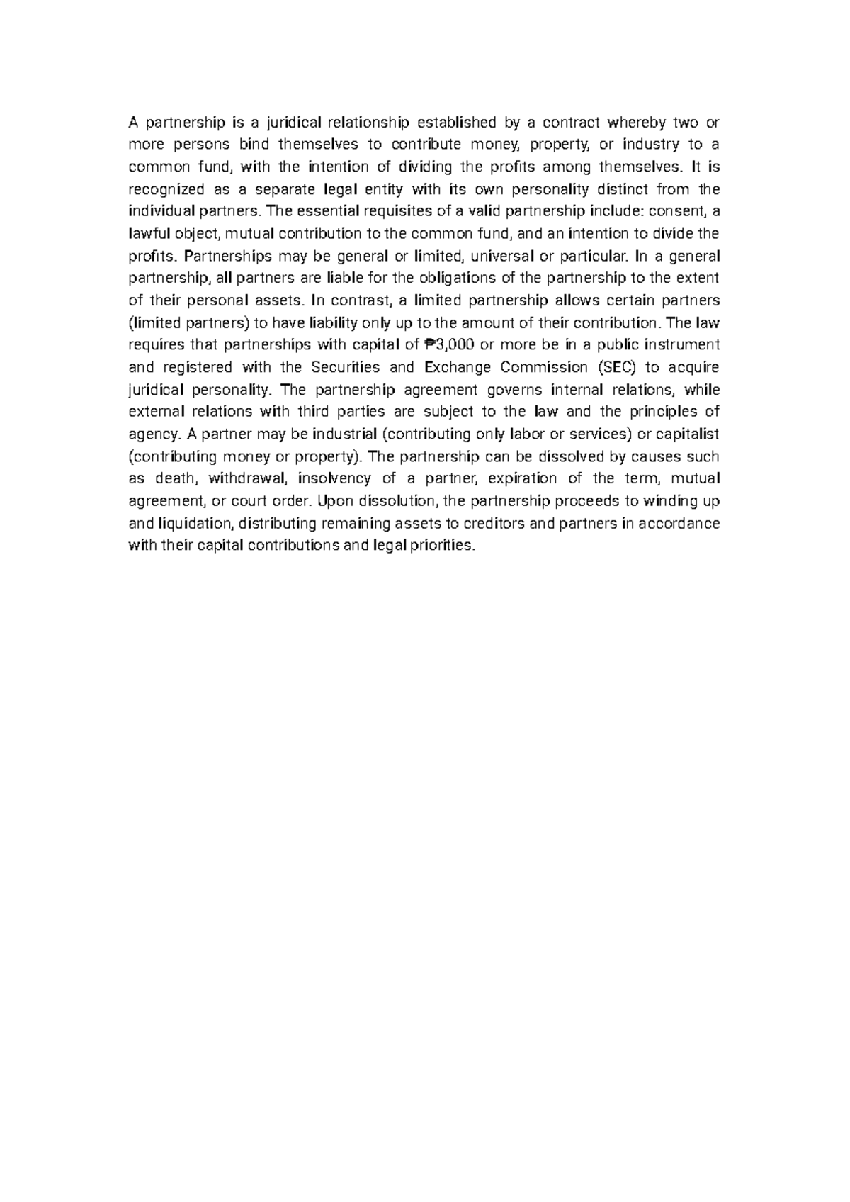 Partnership Law Overview: Key Concepts and Legal Framework - Studocu