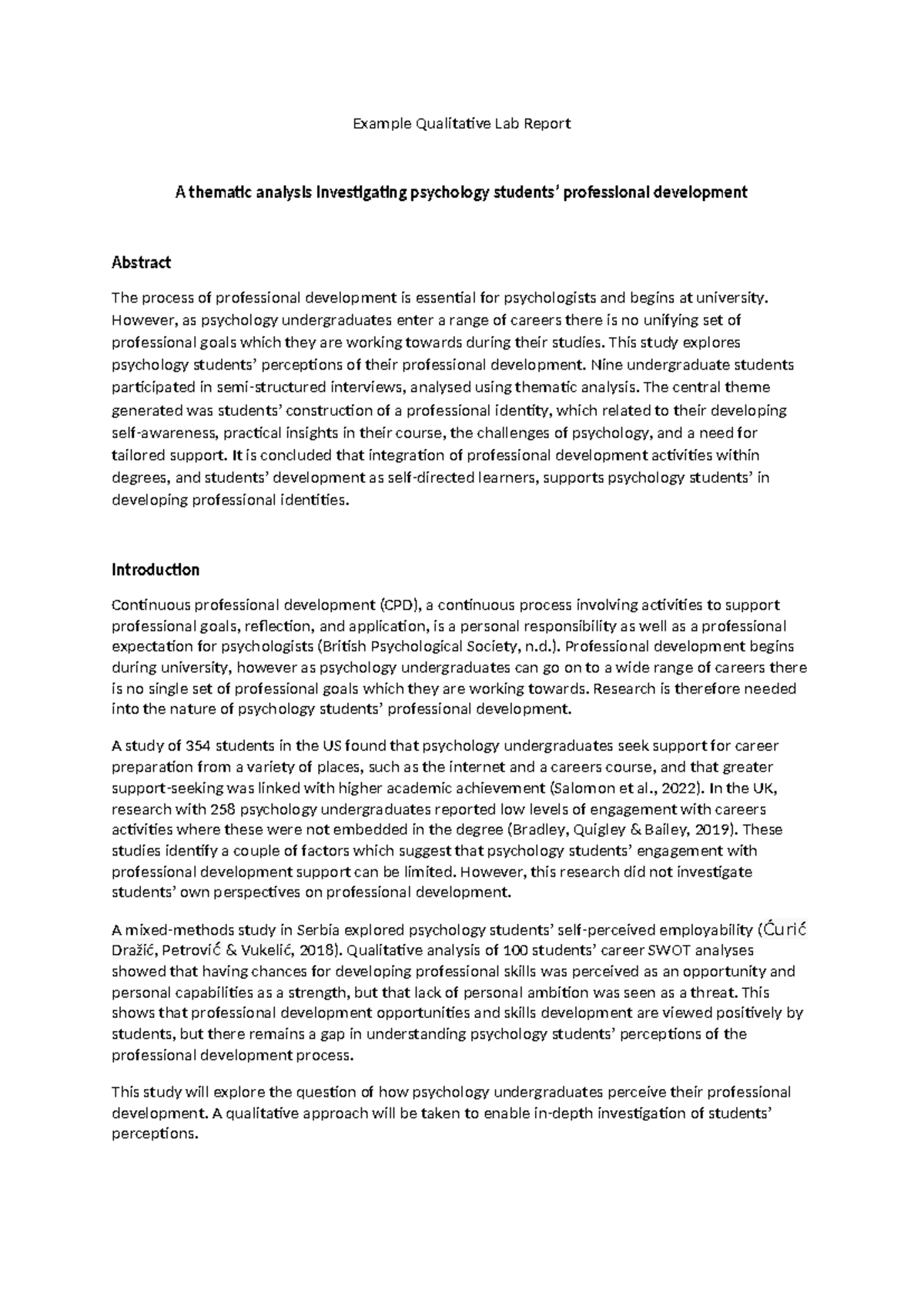 Qualitative Lab Report: Analyzing Psychology Students' Professional ...