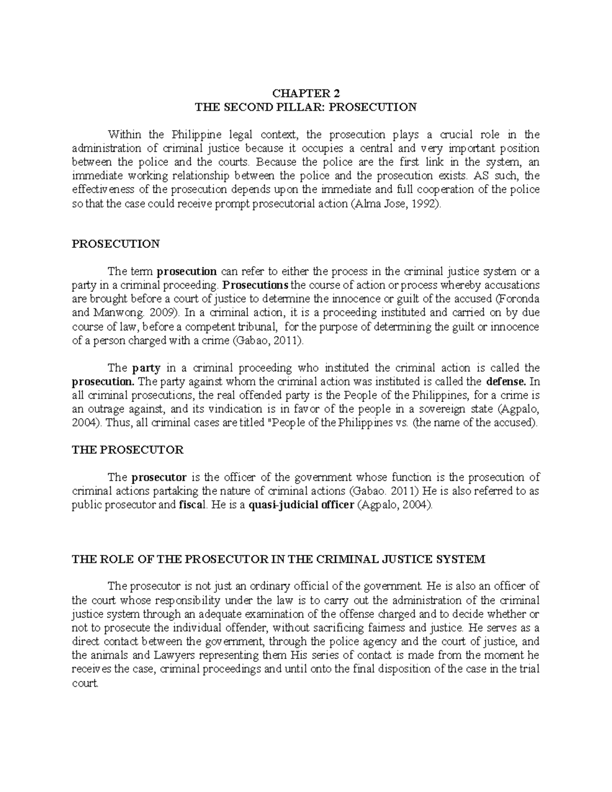 Chapter 2: The second pillar - Prosecution in the Philippine legal system - Studocu