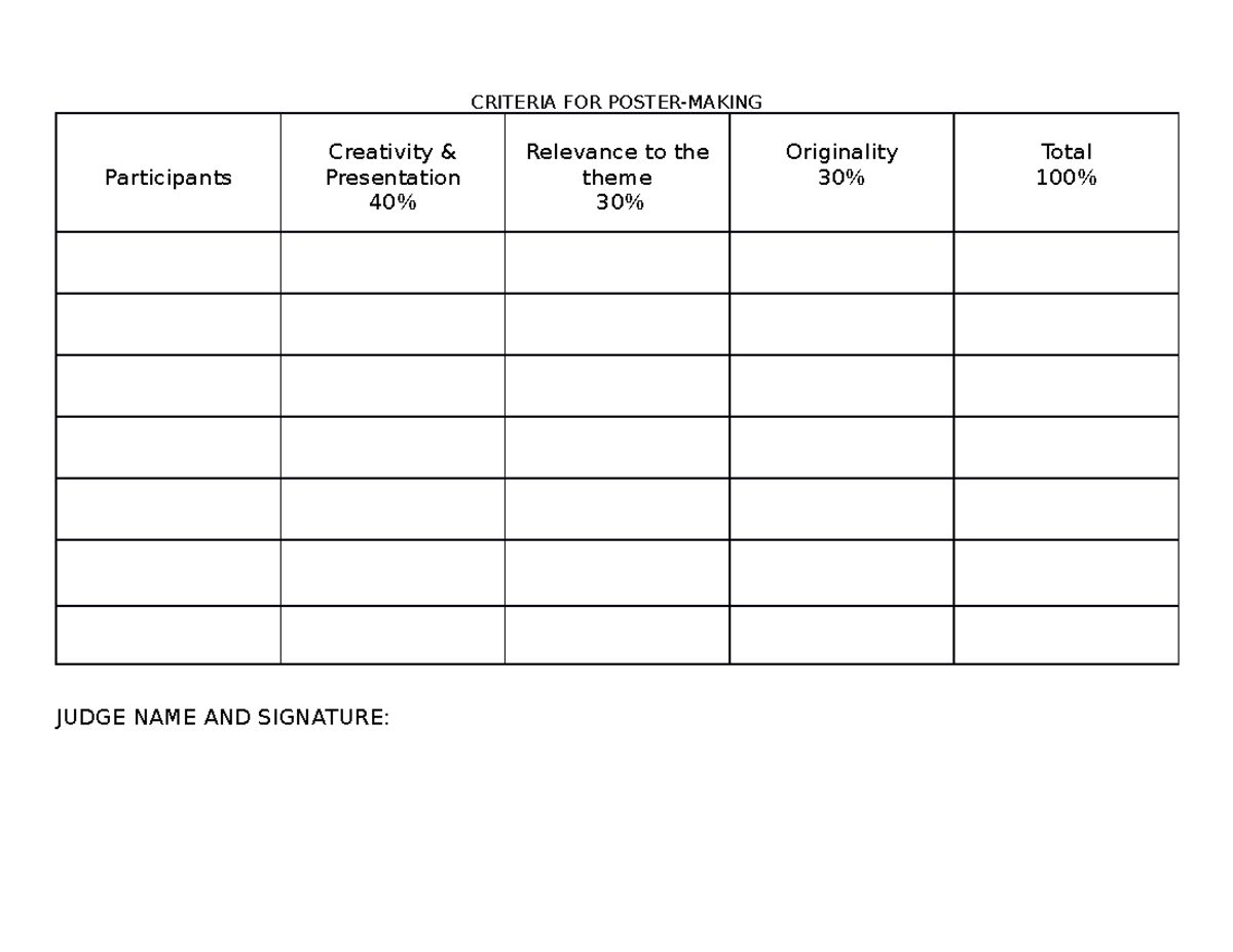 Criteria and Tabulation for Contest Events (Mr. and Ms. Eduk Week 2023 ...