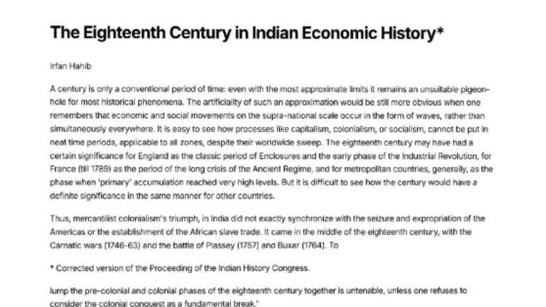 The Eighteenth Century Economic Dynamics in India: A Historical ...