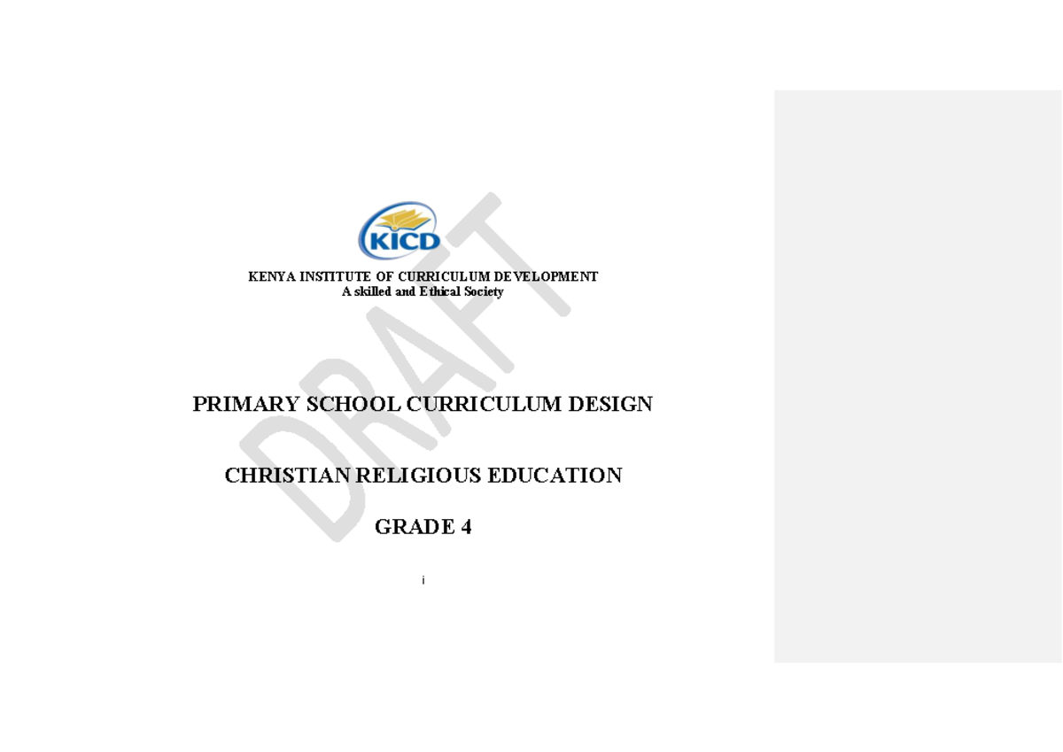 Grade 4 Christian Religious Education Curriculum Design (KICD) - Studocu