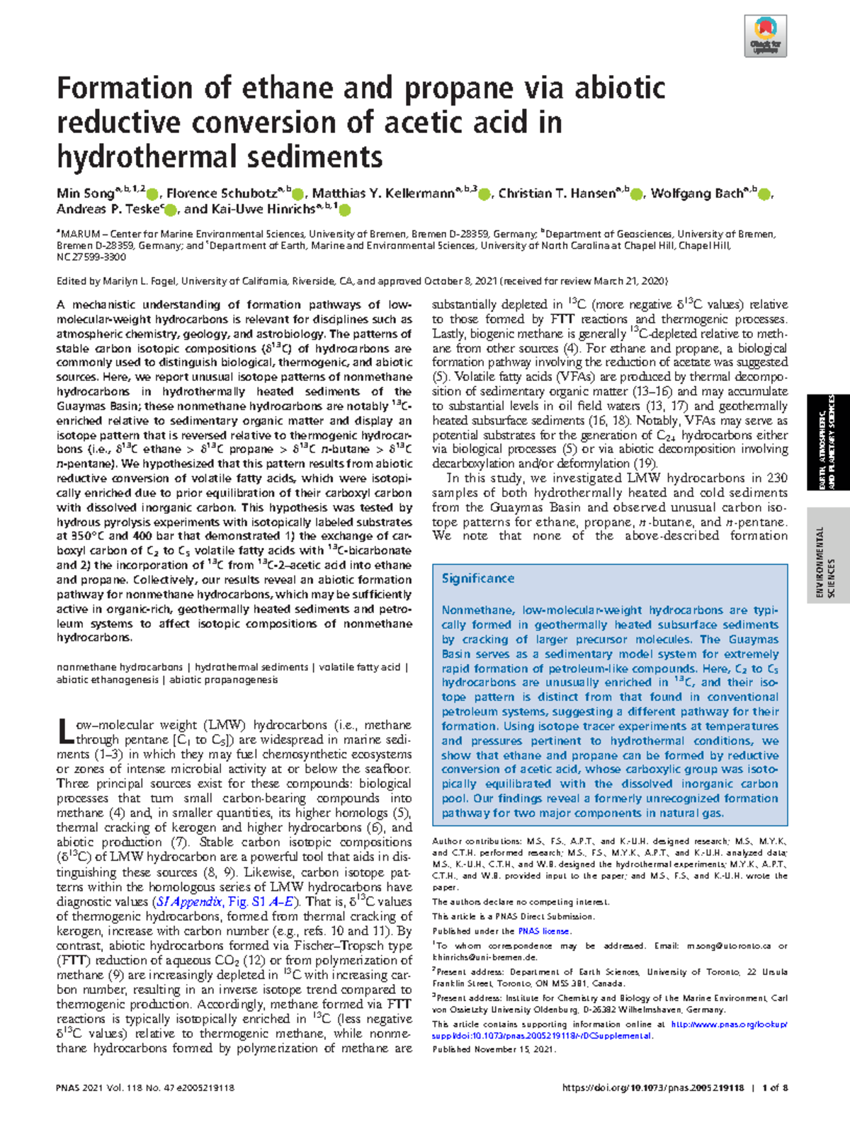 Formation of Ethane and Propane via Abiotic Conversion of Acetic Acid ...