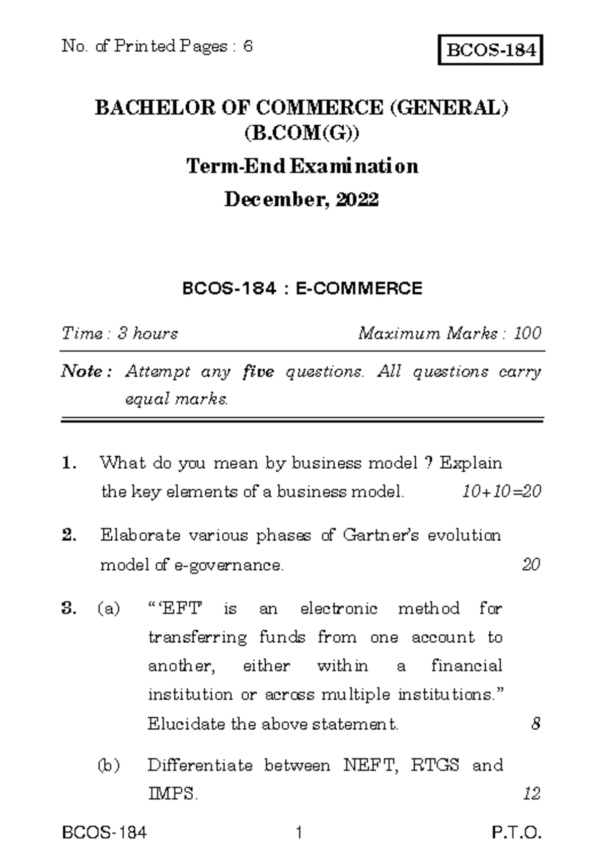 BEGC-110 - previous question paper - BEGC-110 1 P.T. BEGC- BACHELORS IN ...