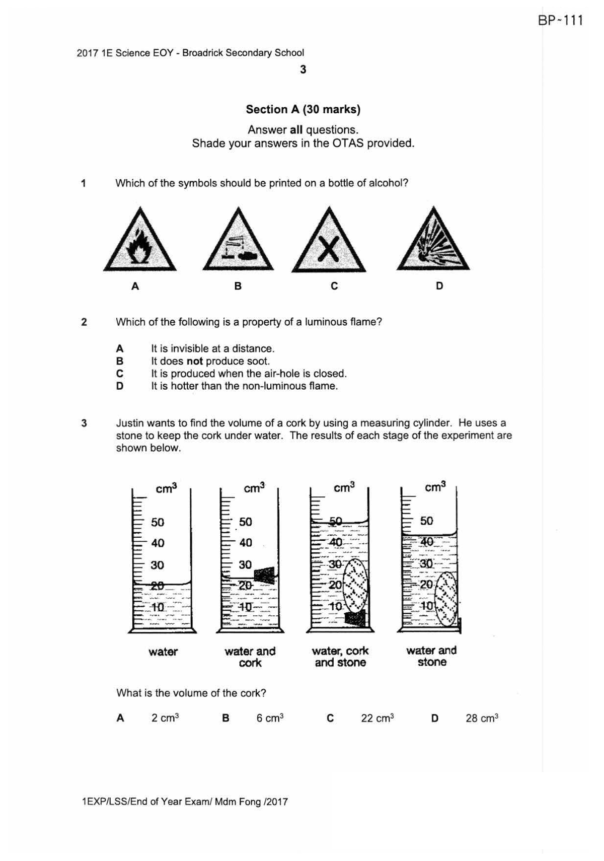 2017 Sec 1 Science EOY Exam Paper - Broadrick Secondary School - Studocu