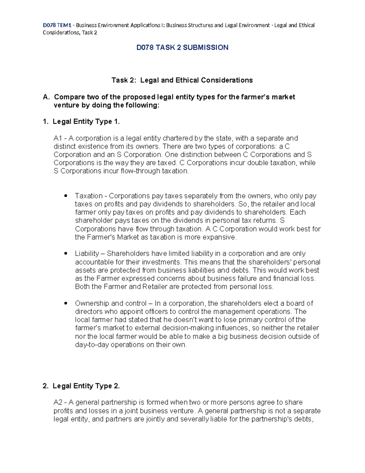 D078 - Task 2 Revision - Task 2 - D078 TEM1 - Business Environment ...