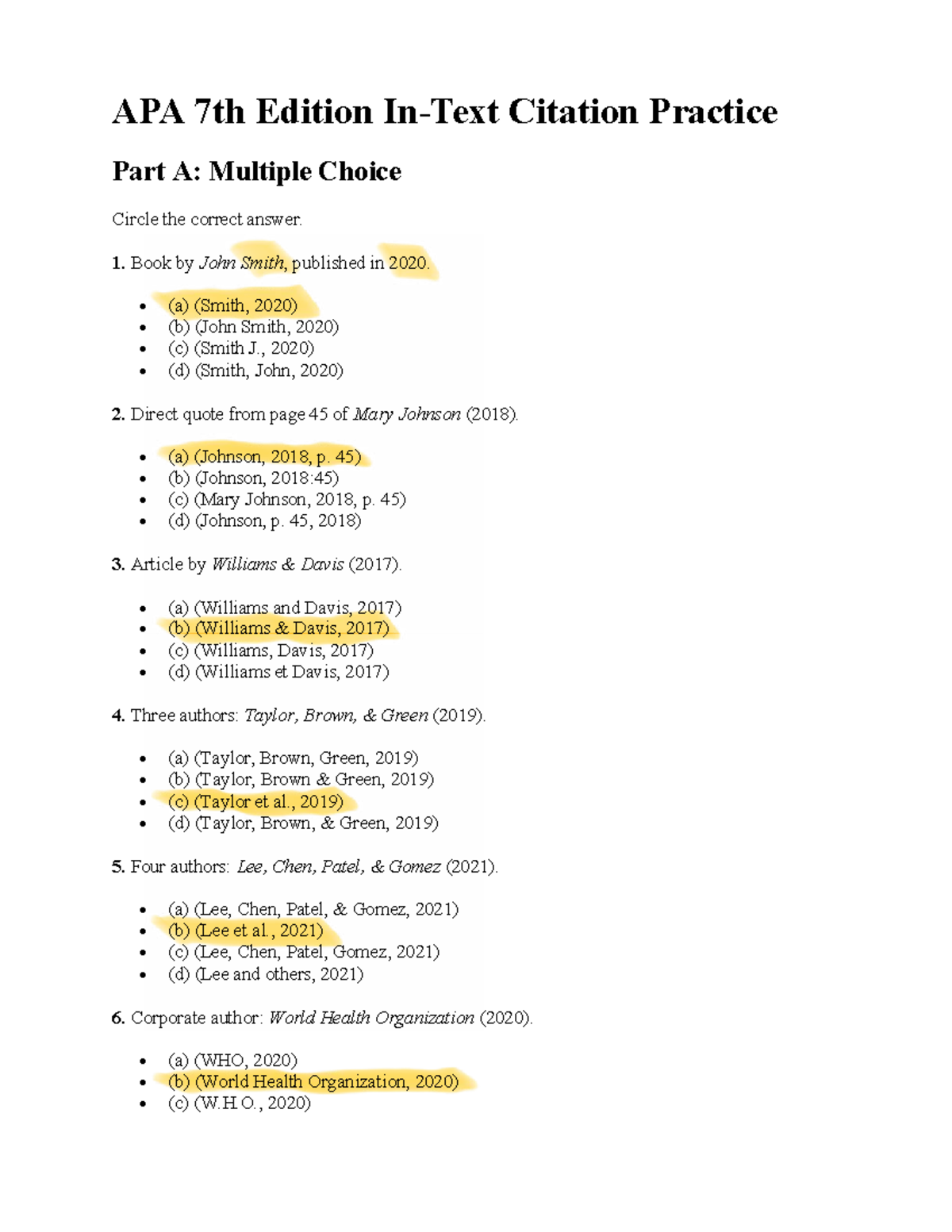 APA 7th Edition Citation Practice: Multiple Choice & Fill-in-the-Blank ...