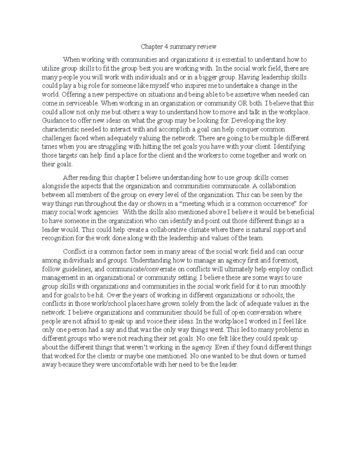 SOCW 101: Summary of Chapter 4 - Group Skills in Social Work - Studocu