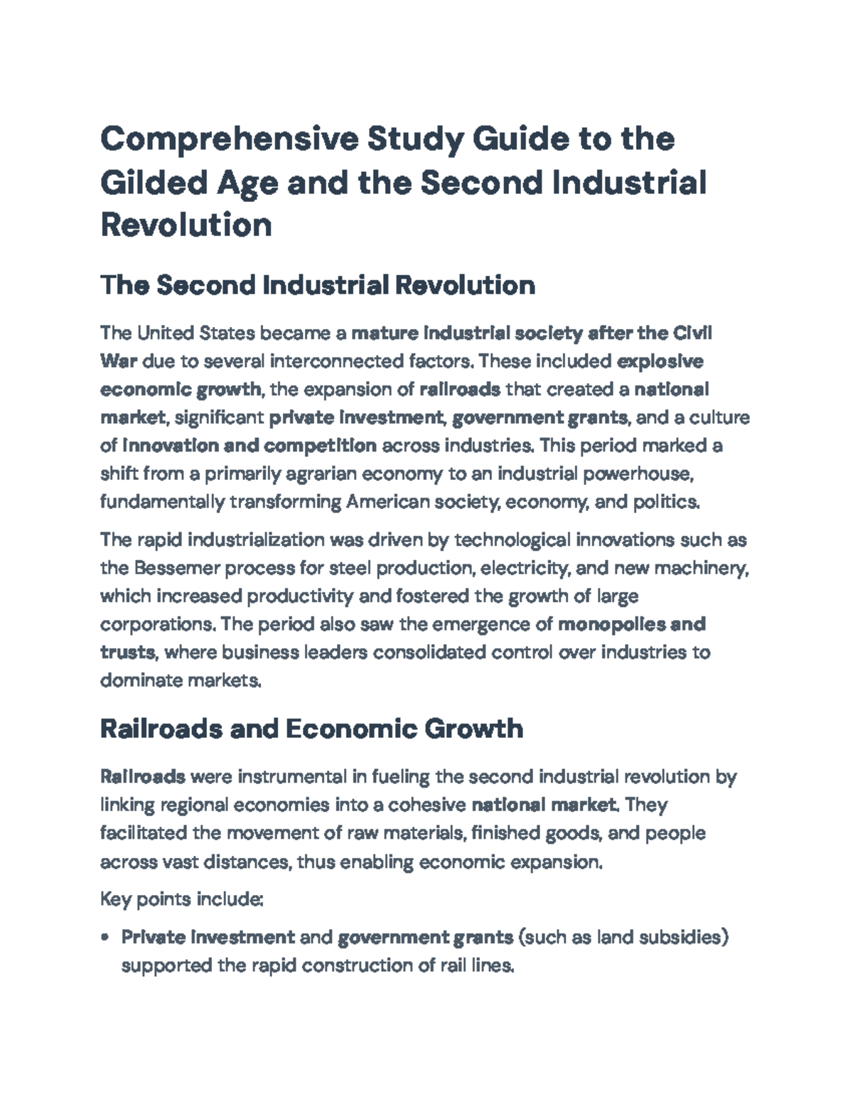 Comprehensive Study Guide: Gilded Age & 2nd Industrial Rev. Insights ...