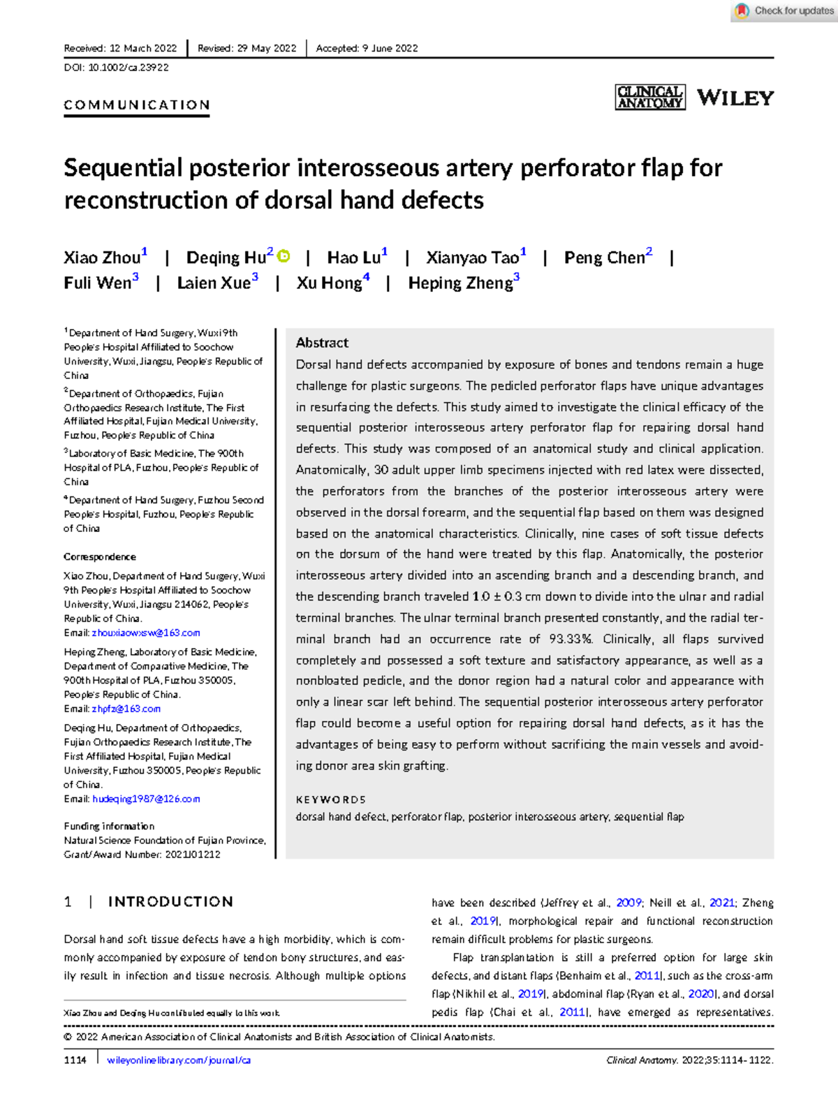 Sequential Posterior Interosseous Artery Perforator Flap for Dorsal ...