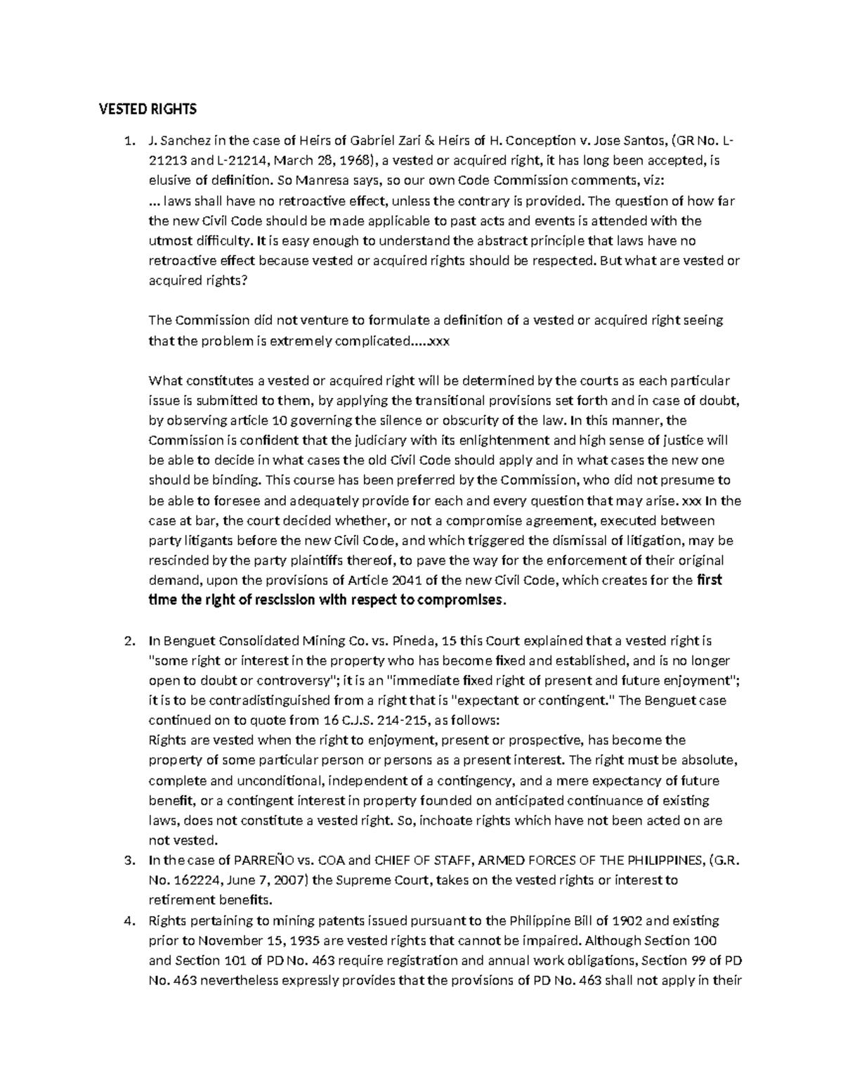 Vested Rights: Key Legal Principles and Case Studies in Law 101 - Studocu