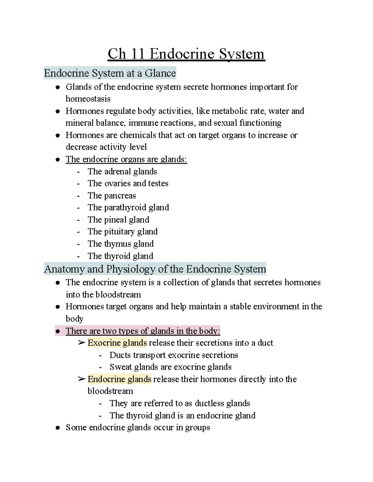 Medical Terminology Ch11 Lecture Notes - Ch 11 Endocrine System ...
